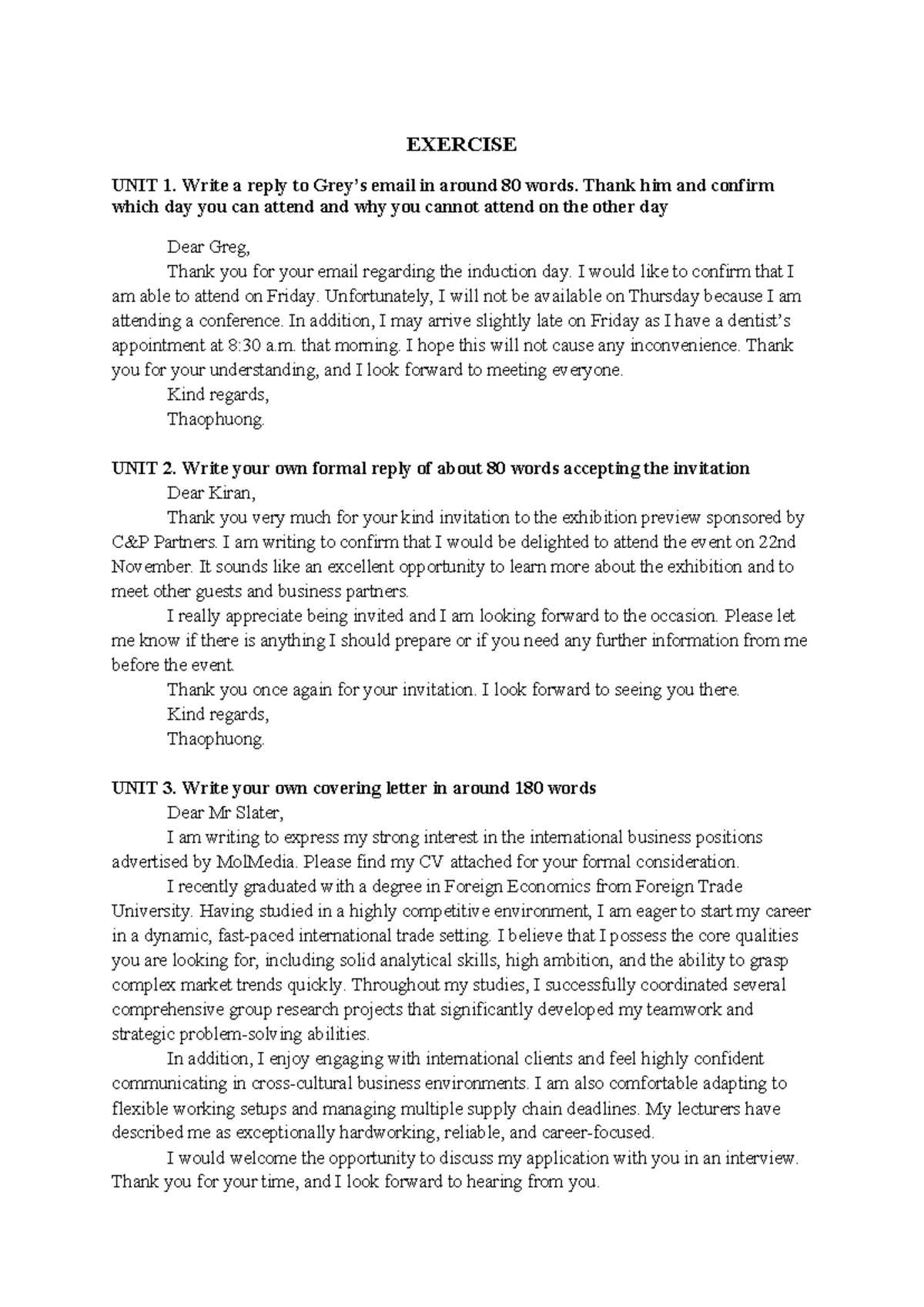 Exercise - Writing Units 1-6 Summary and Responses - Studocu