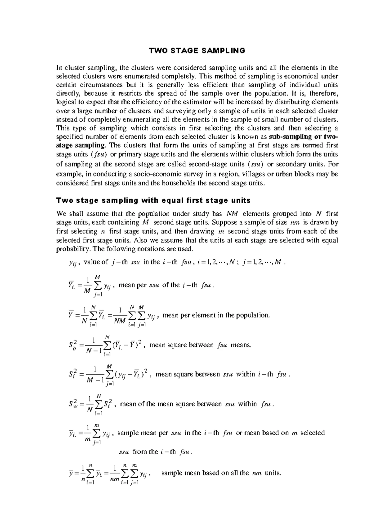 Double Sampling - Lecture notes 2 - In sampling surveys, a number of ...