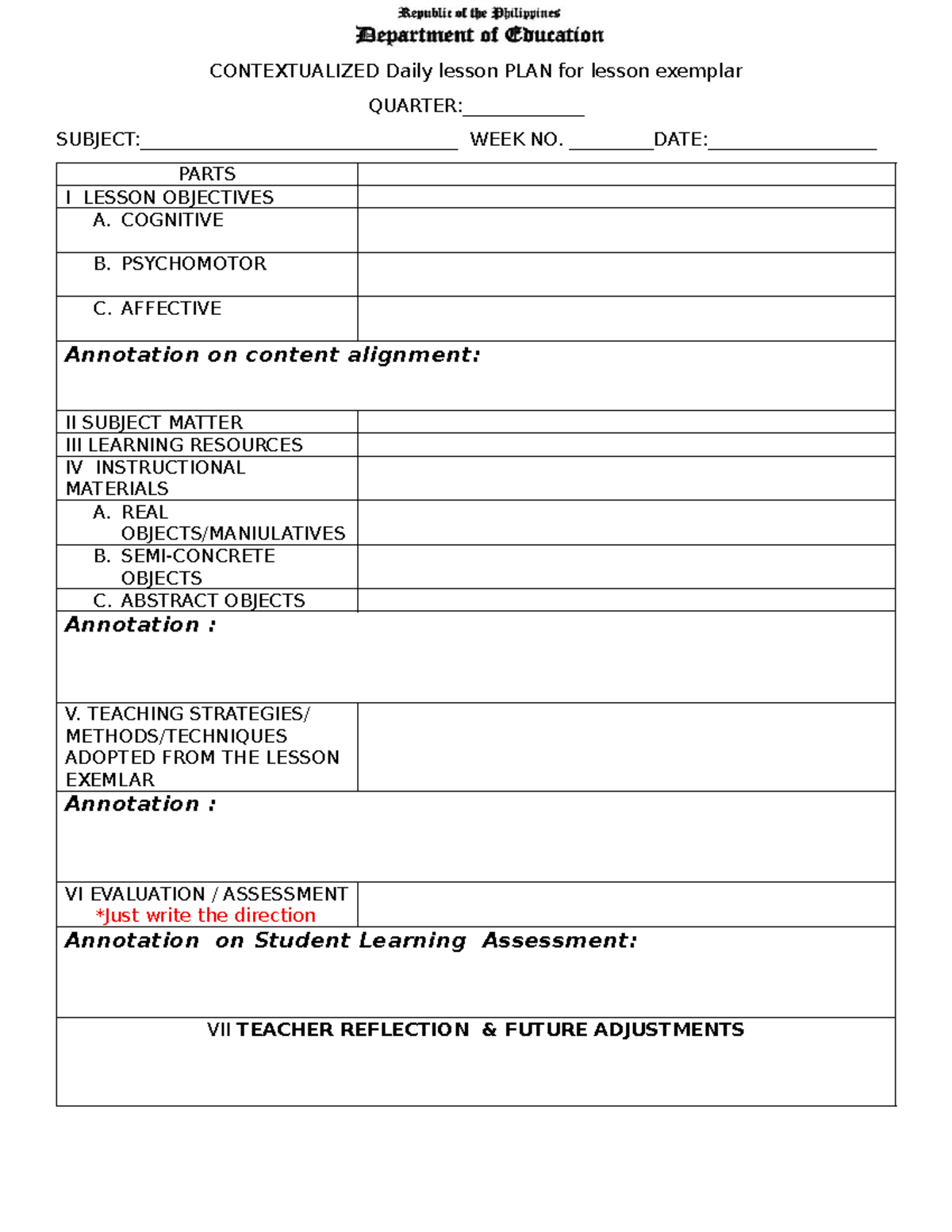 Contextualized Daily lesson PLAN for lesson exemplar - CONTEXTUALIZED ...