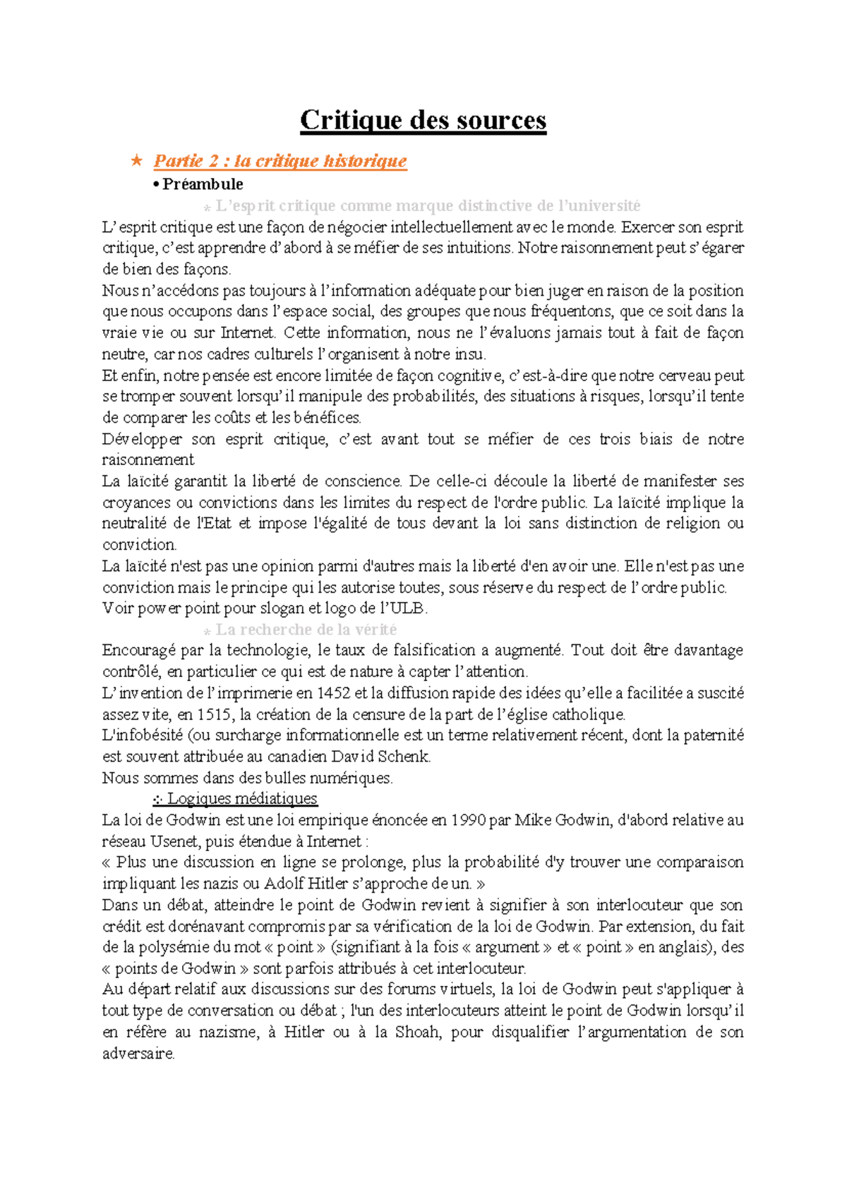 Critique des Sources Historiques : Partie 2 - Notes de Cours - Studocu