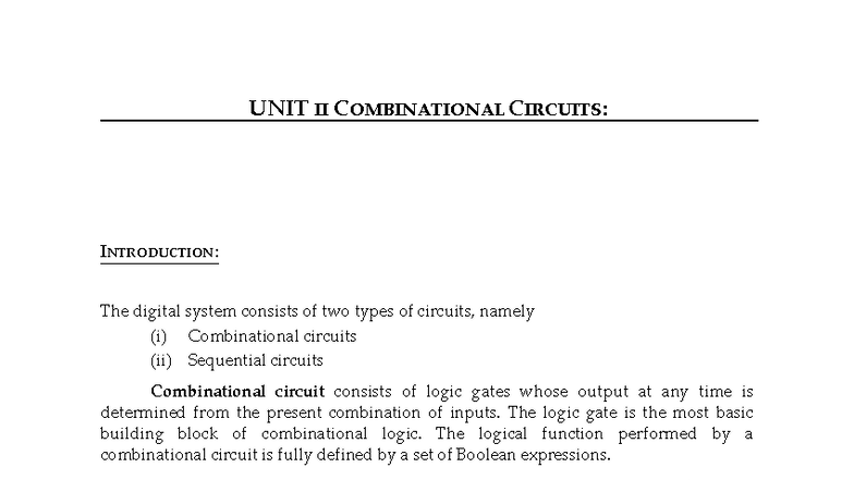 Module 2 DE Notes: Combinational Circuits Overview and Design - Studocu