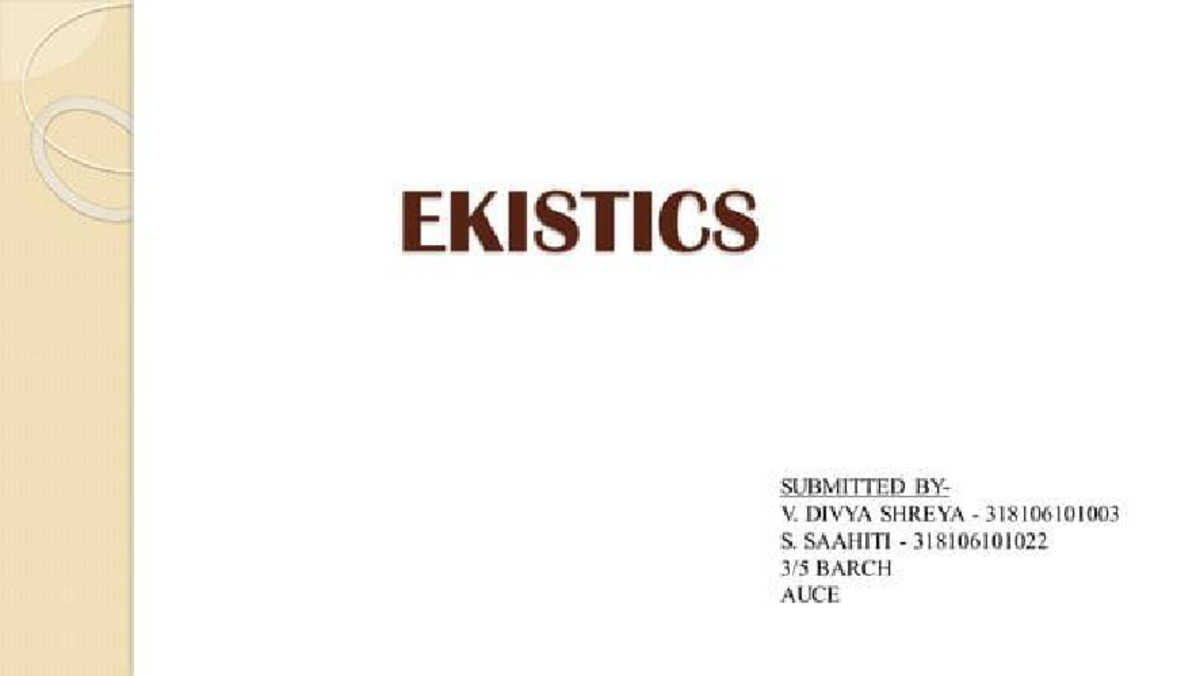 Ekistics Overview: Principles & Elements of Human Settlements (BARCH ...