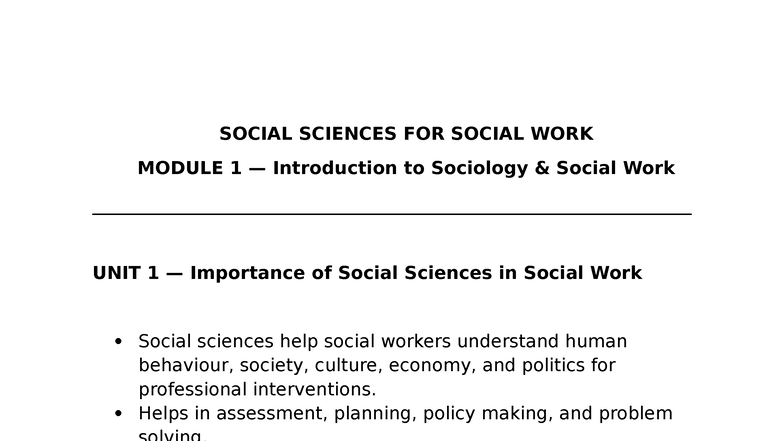 SOCIAL SCIENCES FOR SOCIAL WORK MODULE 1 Exam Notes - Studocu