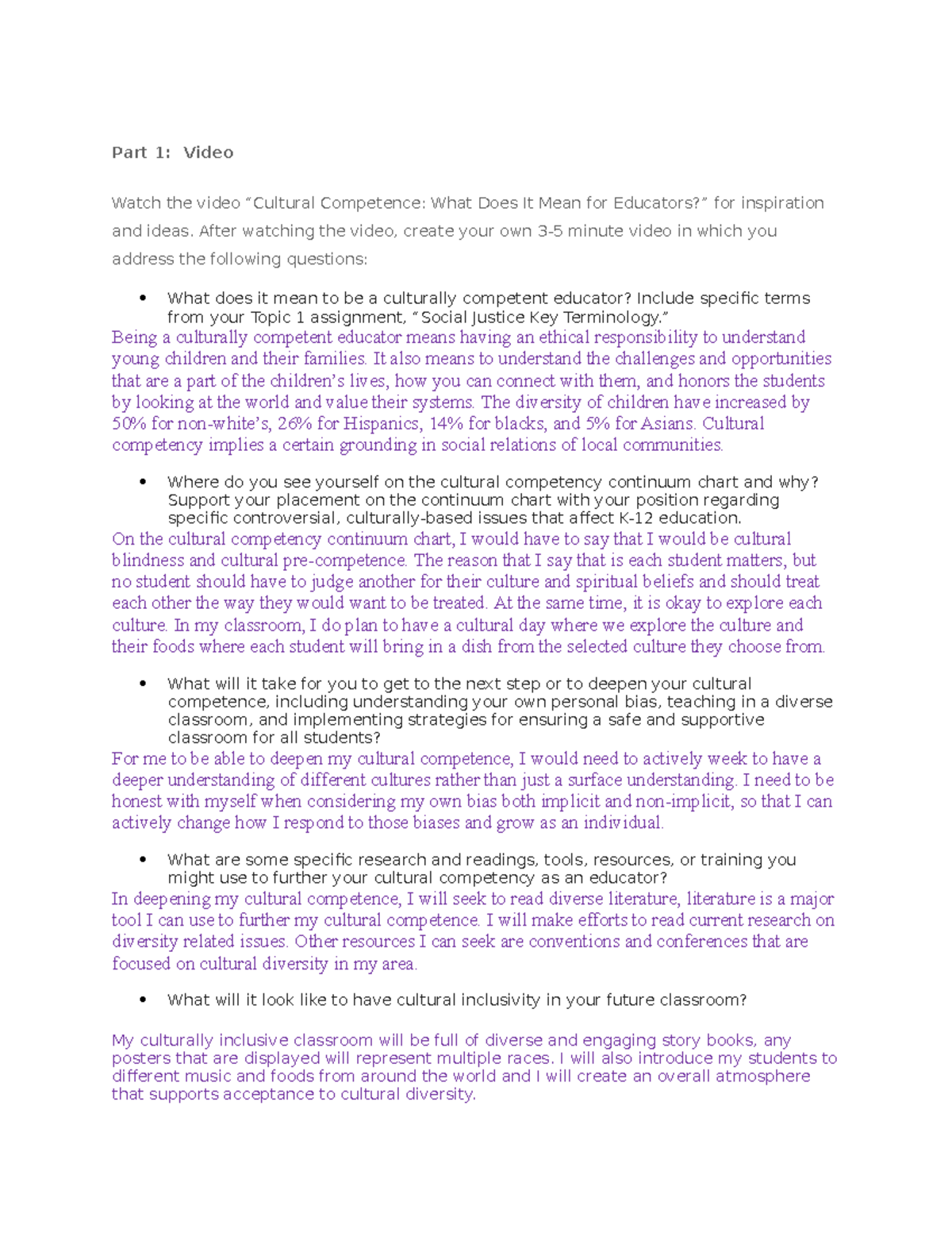 Cultural Competence Reflection for Educators - Go React Video - Studocu