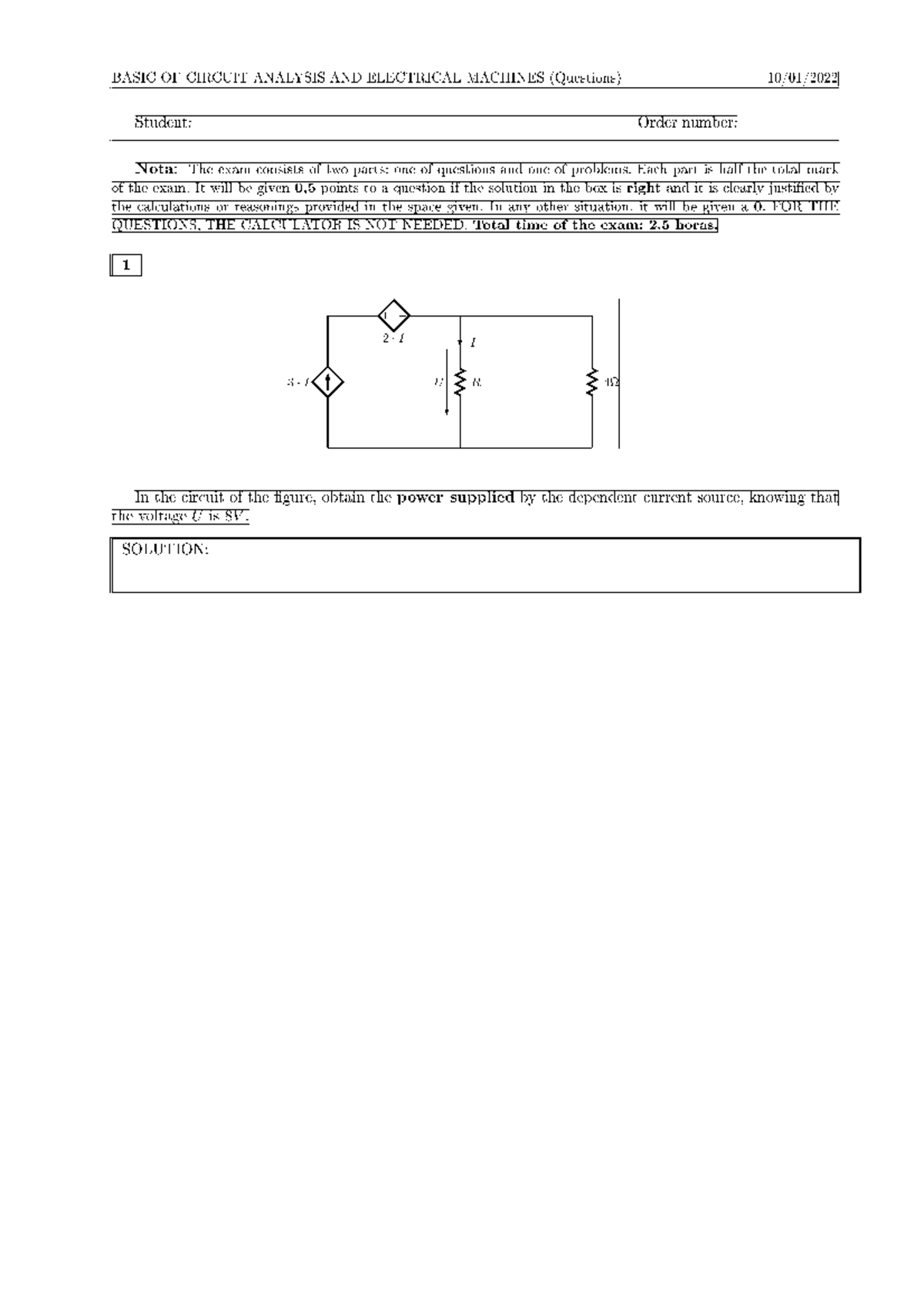 BASIC OF CIRCUIT ANALYSIS AND ELECTRICAL MACHINES (Exam Qs) - Studocu