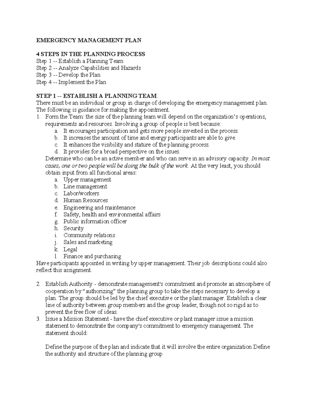 EMG 101: 4 Steps in the Emergency Management Planning Process - Studocu