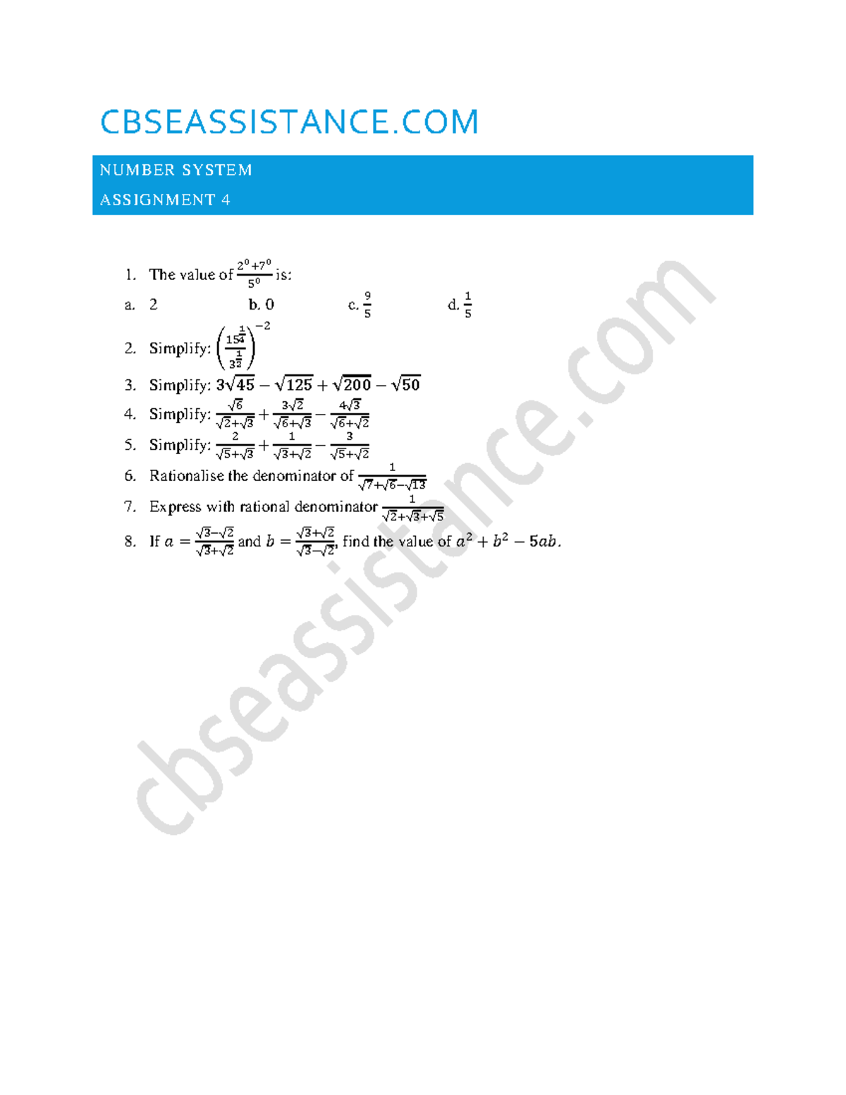 Number system assignment 4 - CBSEASSISTANCE NUMBER SYSTEM ASSIGNMENT 4 ...