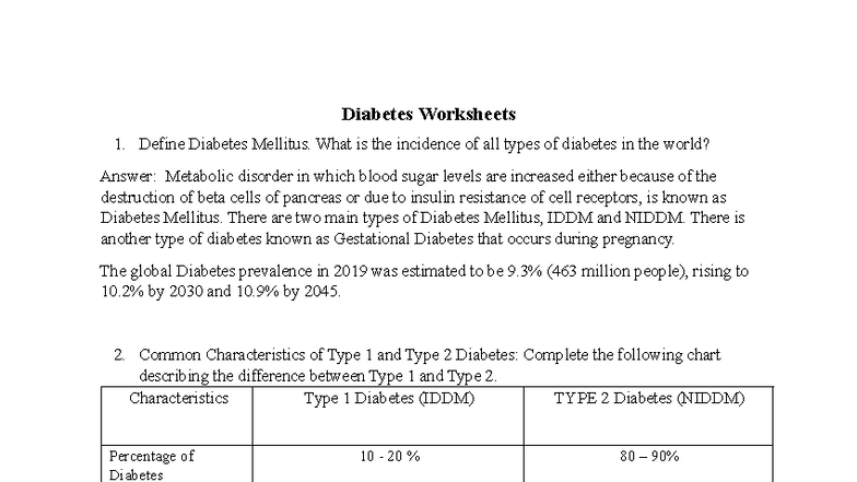 Final Exam: Comprehensive Diabetes Worksheet Overview and Analysis ...