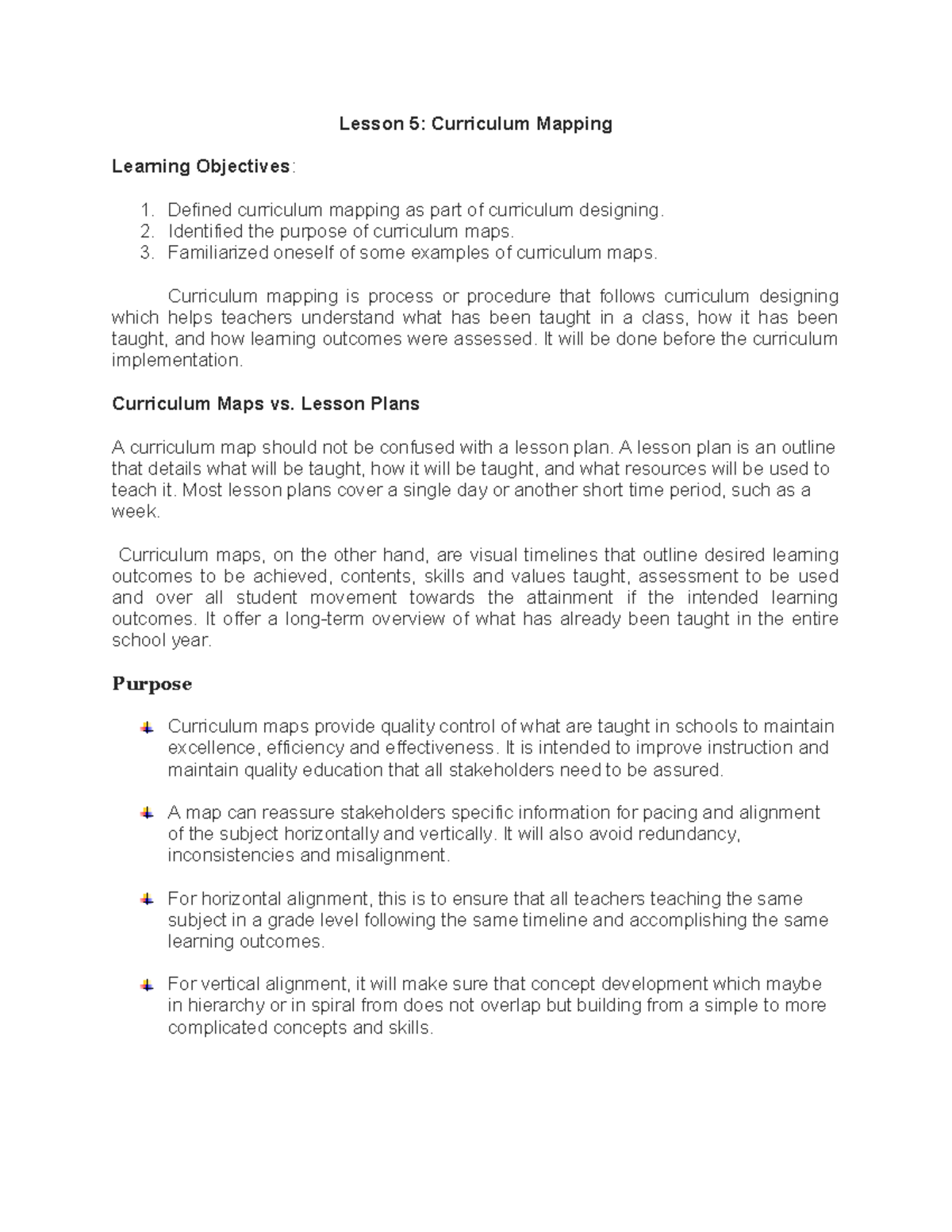 Lesson 5: Curriculum Mapping for BEED Program Outcomes - Studocu