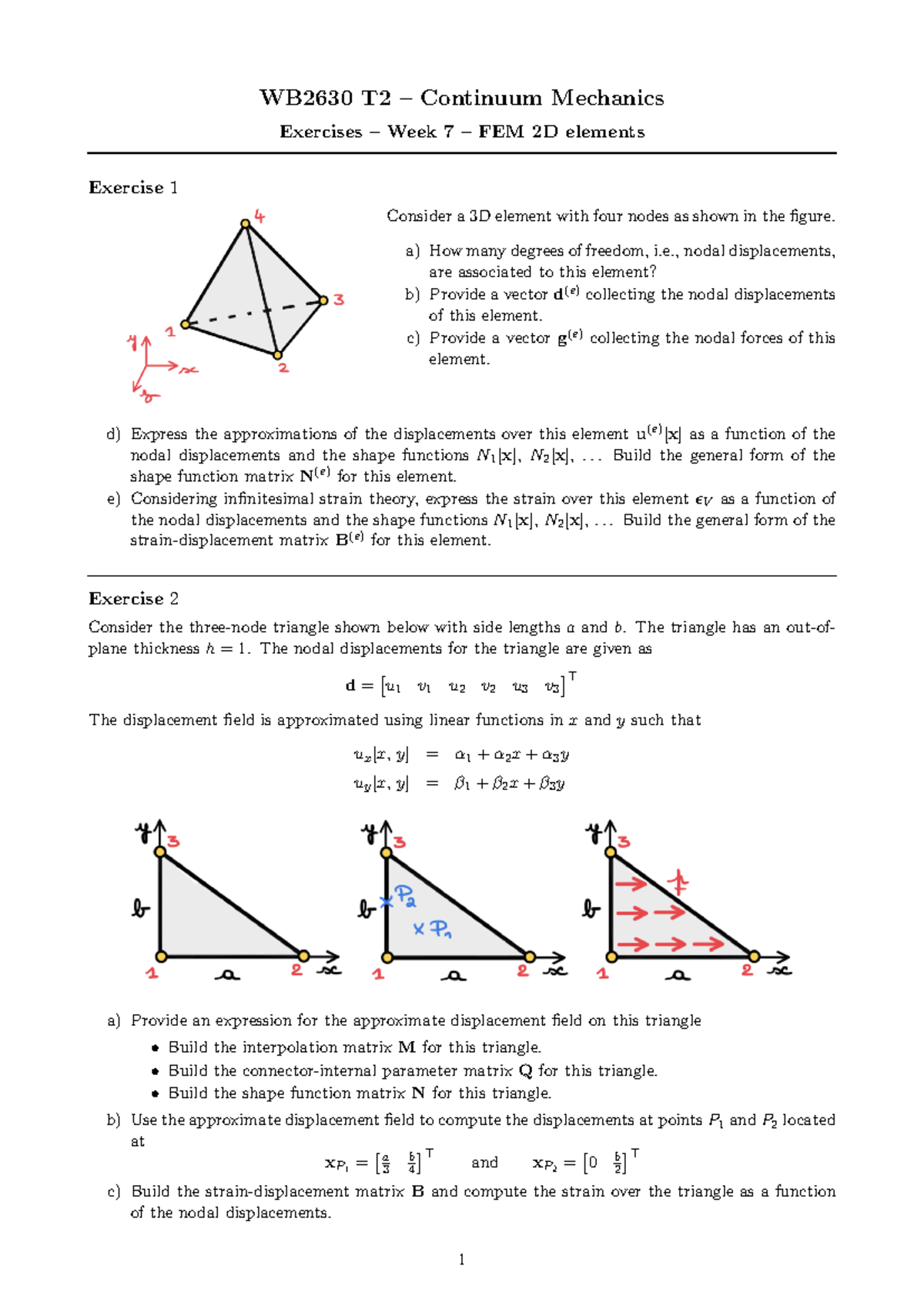WB2630T2 Week 7 Exercises on 2D FEM Elements and Solutions - Studeersnel