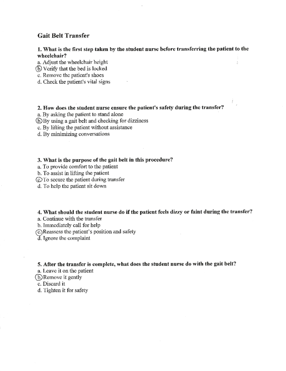 Gait Belt Transfer - Prelab Quiz for Nursing Students (NURS 101) - Studocu