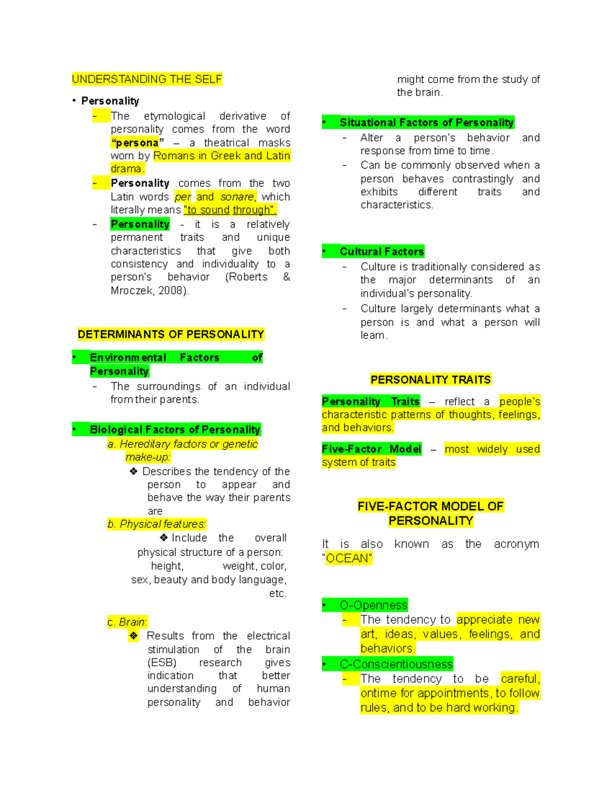 UTS- Understanding the Self: A Comprehensive Review of Personality ...