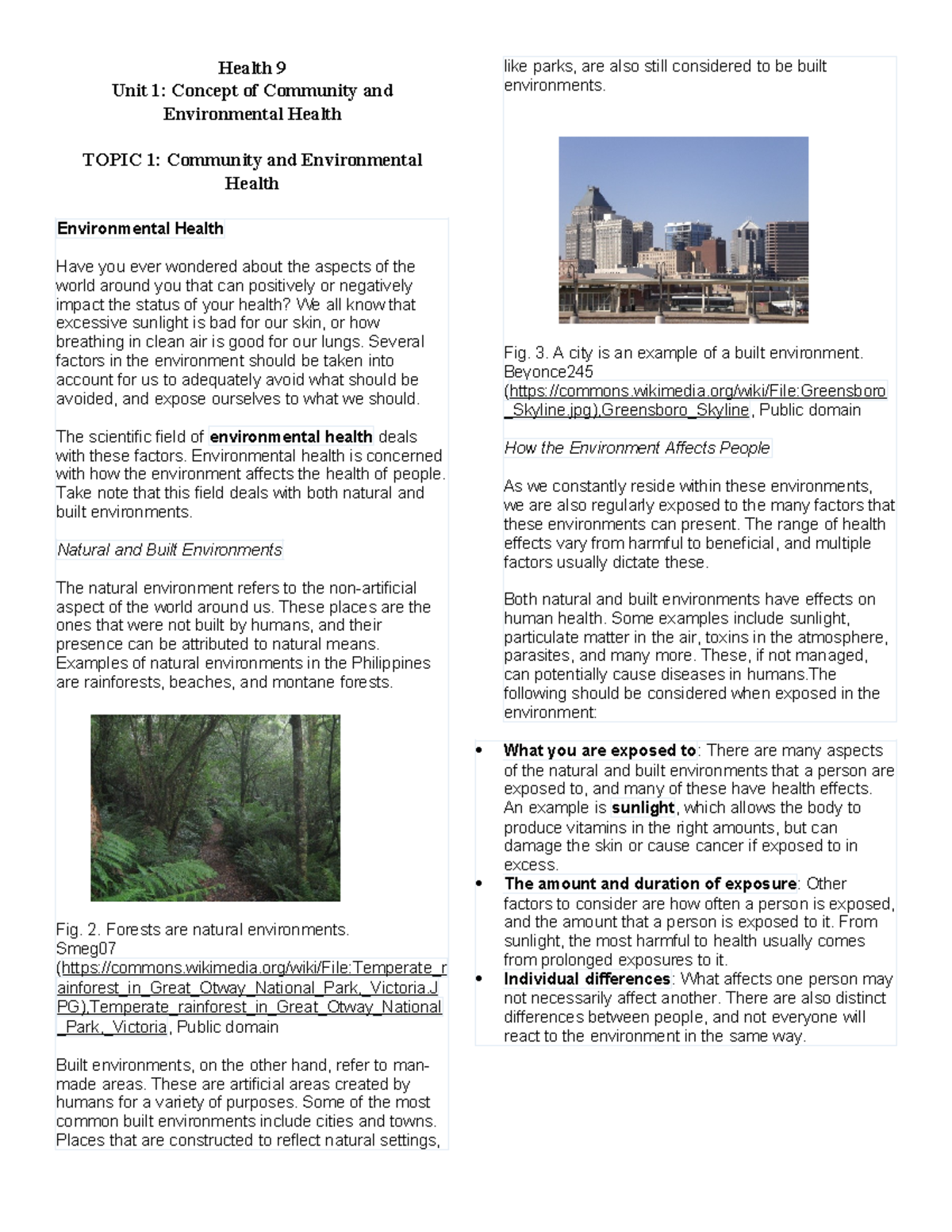 Health 9 Unit 1: Community & Environmental Health Overview - Studocu