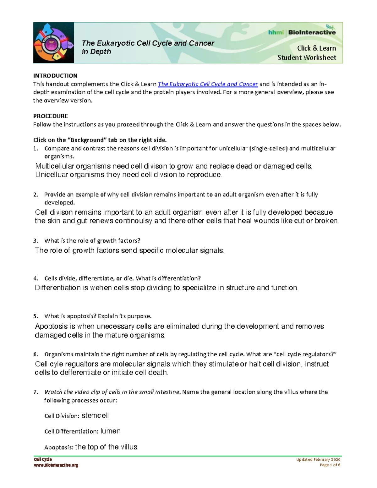 Cell Signaling Worksheet: Types, Stages, and Mechanisms Explained - Studocu