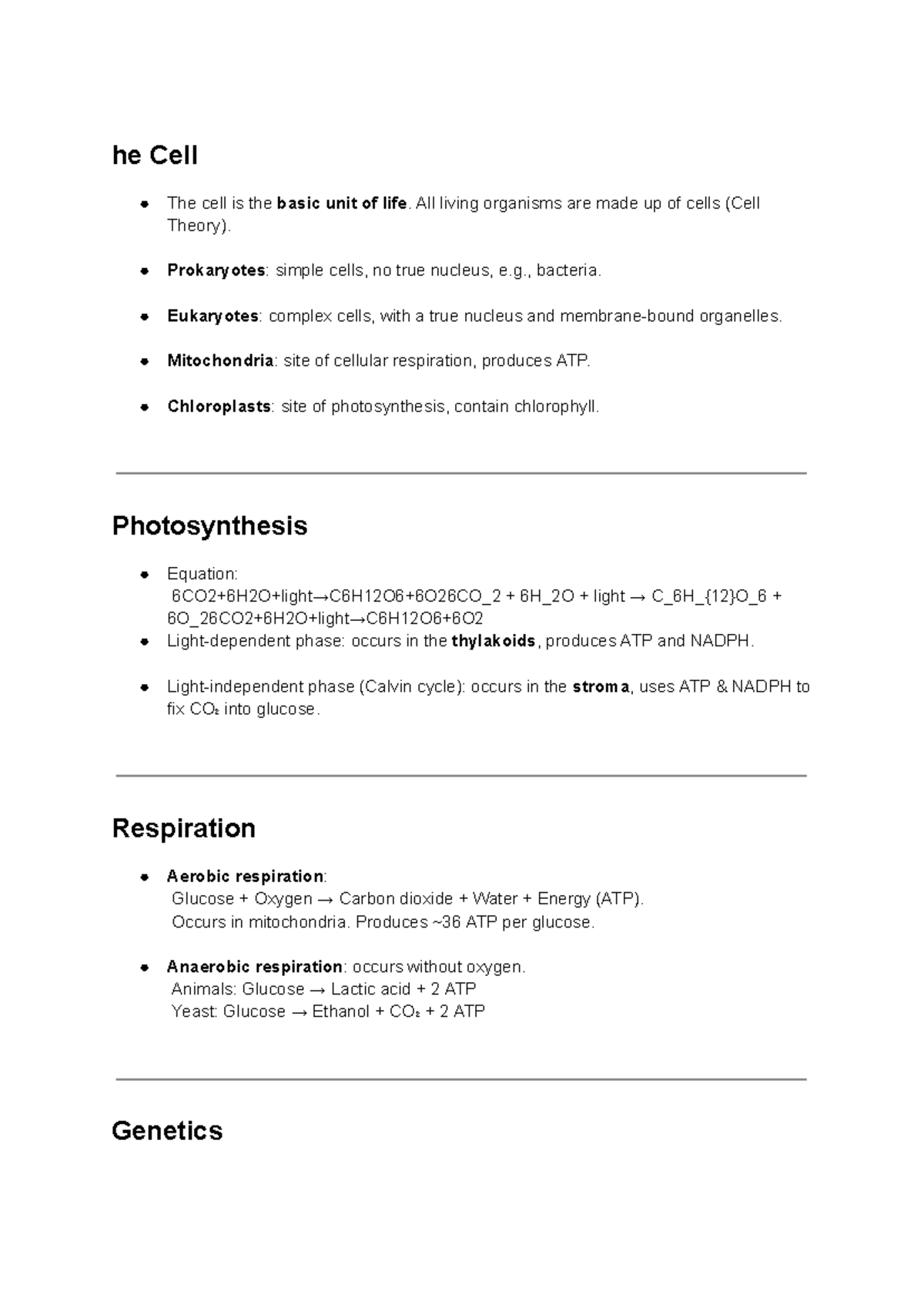 Cell Biology Notes: Structure, Function, and Processes - Studocu