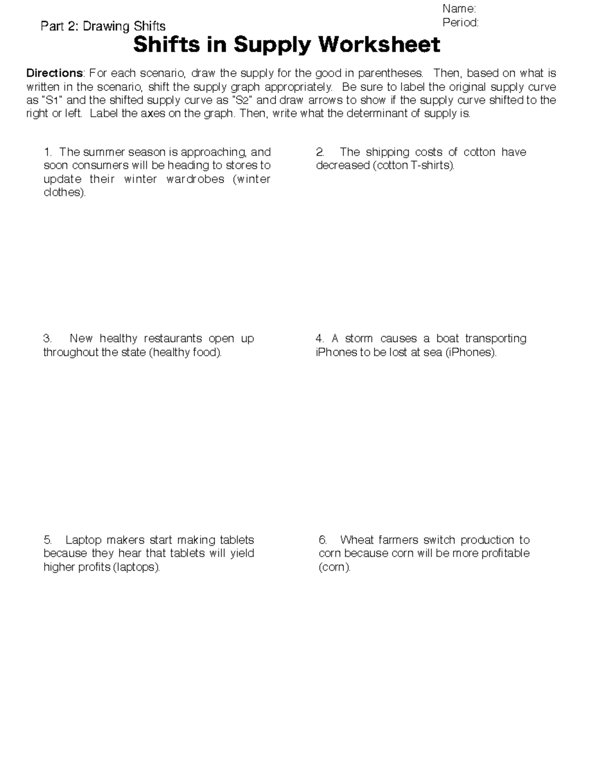 Supply Worksheet 2: Analyzing Shifts in Supply Curves - Studocu