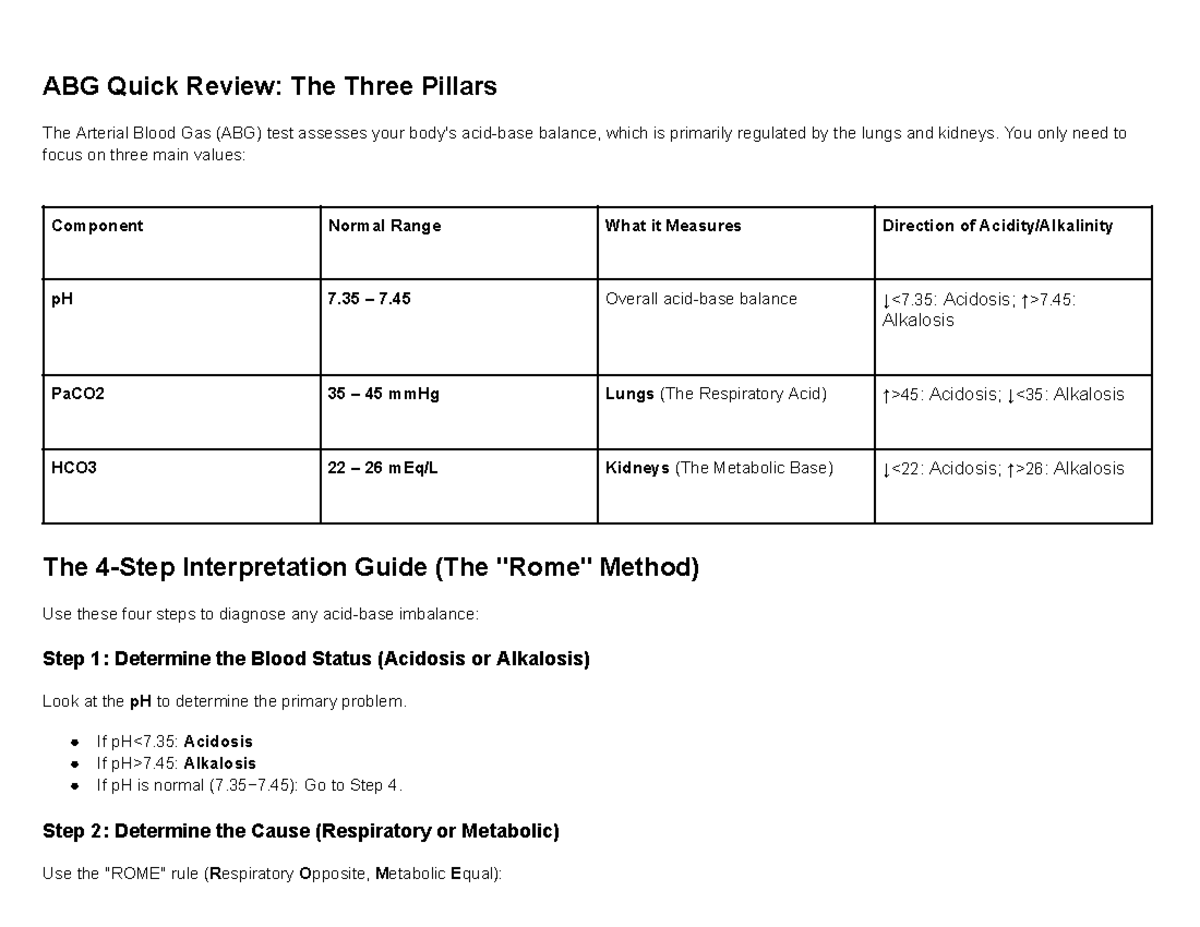 ABG Lecture Notes: Understanding the Three Pillars of ABG Analysis ...