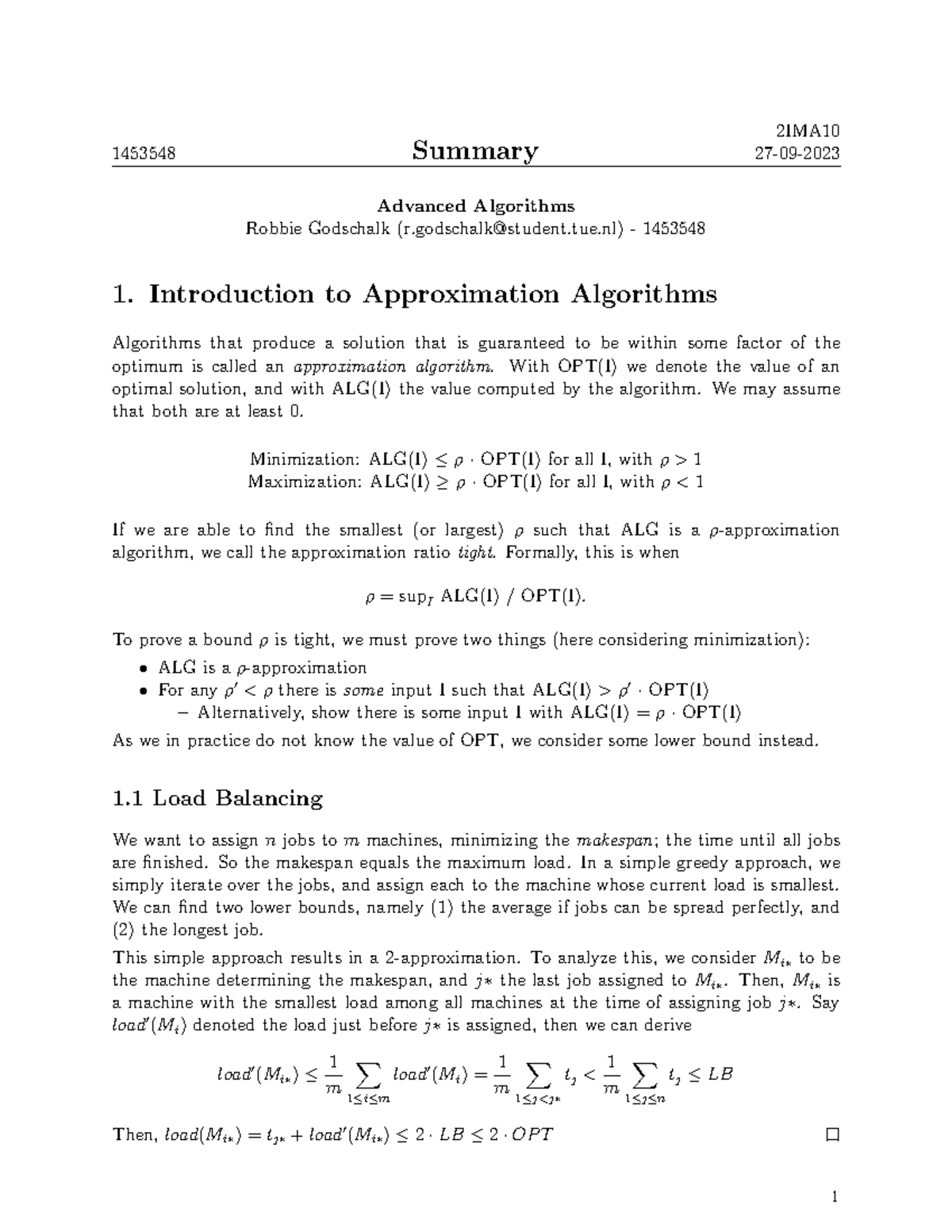 Advanced Algorithms Summary (Course Code 1453548) - Studeersnel