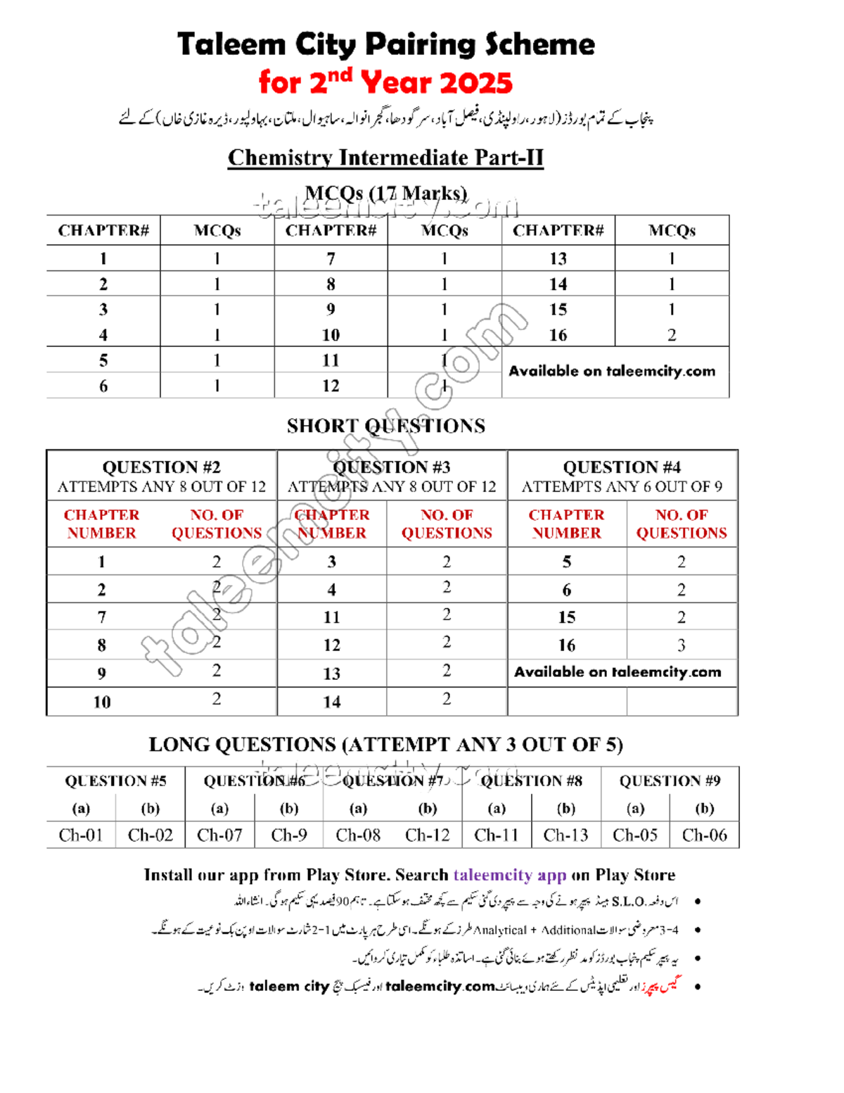 2nd Year Pairing Scheme 2025 (taleemcity - Taleem City Pairing Scheme ...