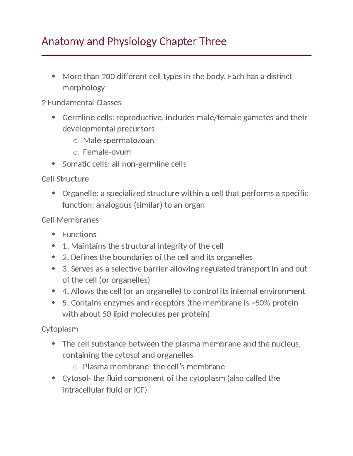 Anatomy and Physiology: Chapter 3 Overview of Cell Structures and ...