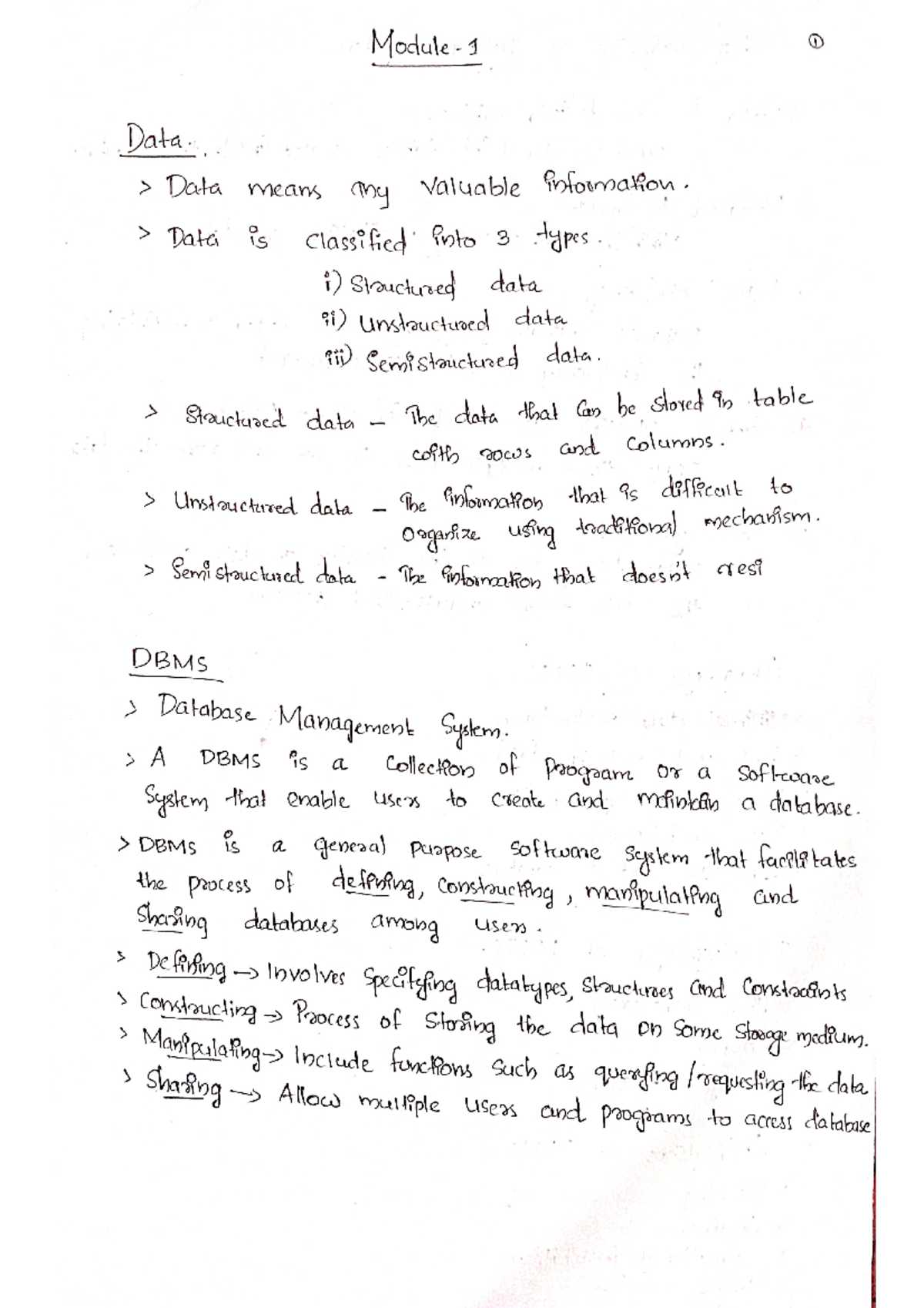 DBMS Module 1 - computer science engineering - Studocu