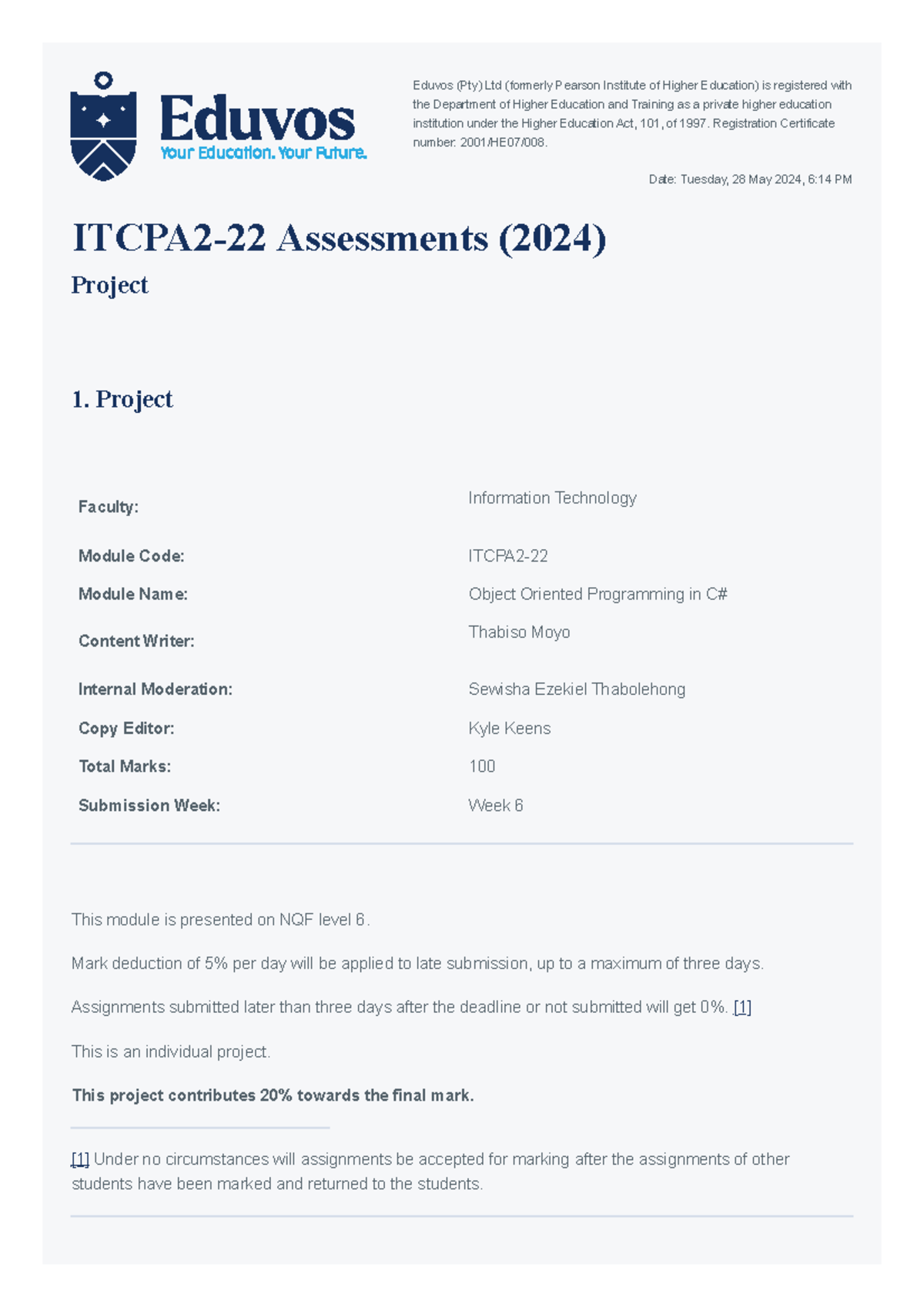 ITCPA2-22 Final Project: Object Oriented Programming in C# Assignment ...
