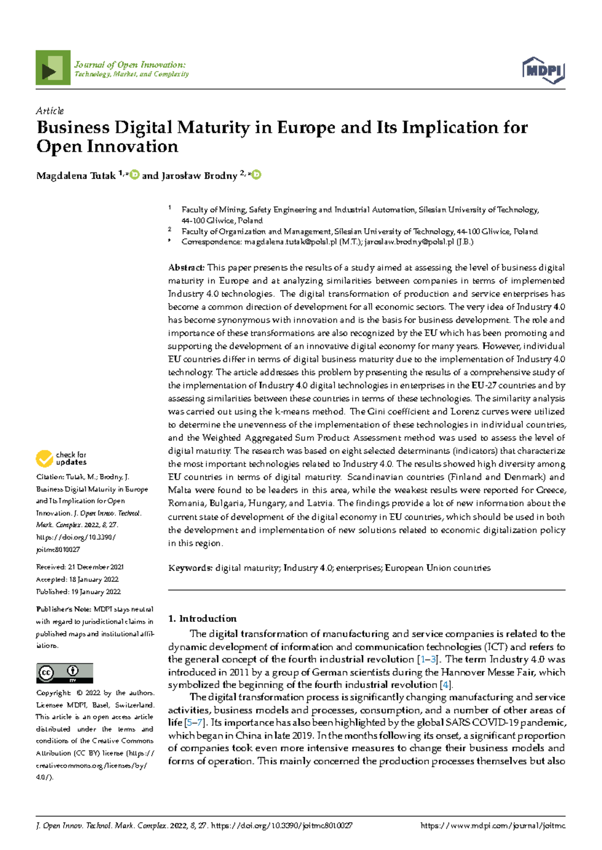 Business Digital Maturity in Europe: Implications for Open Innovation ...