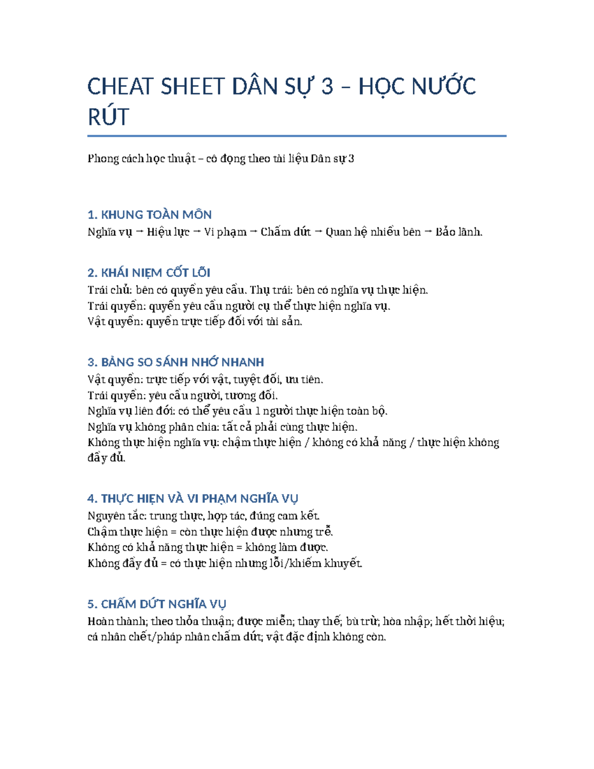 Cheat Sheet Dân Sự 3: Tóm Tắt Kiến Thức Cơ Bản - Studocu