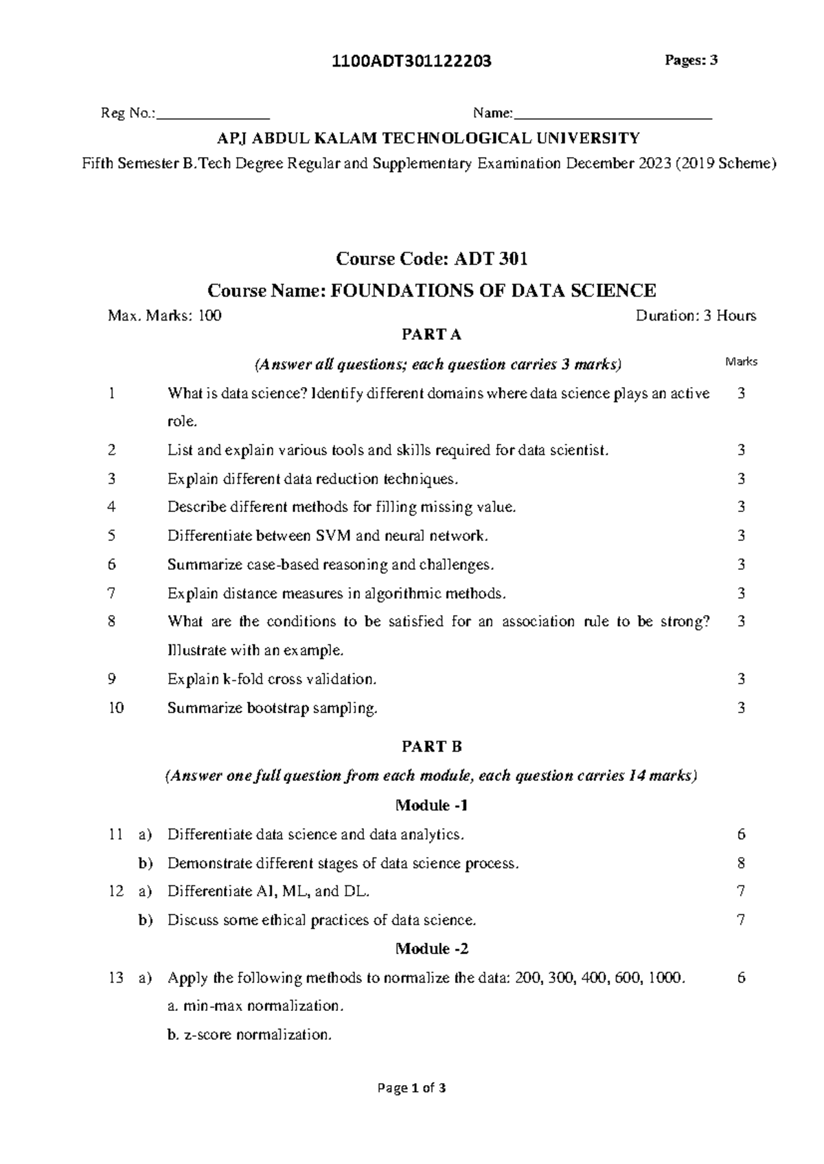 ADT301-QP - Foundations of Data Science Question Paper - Studocu