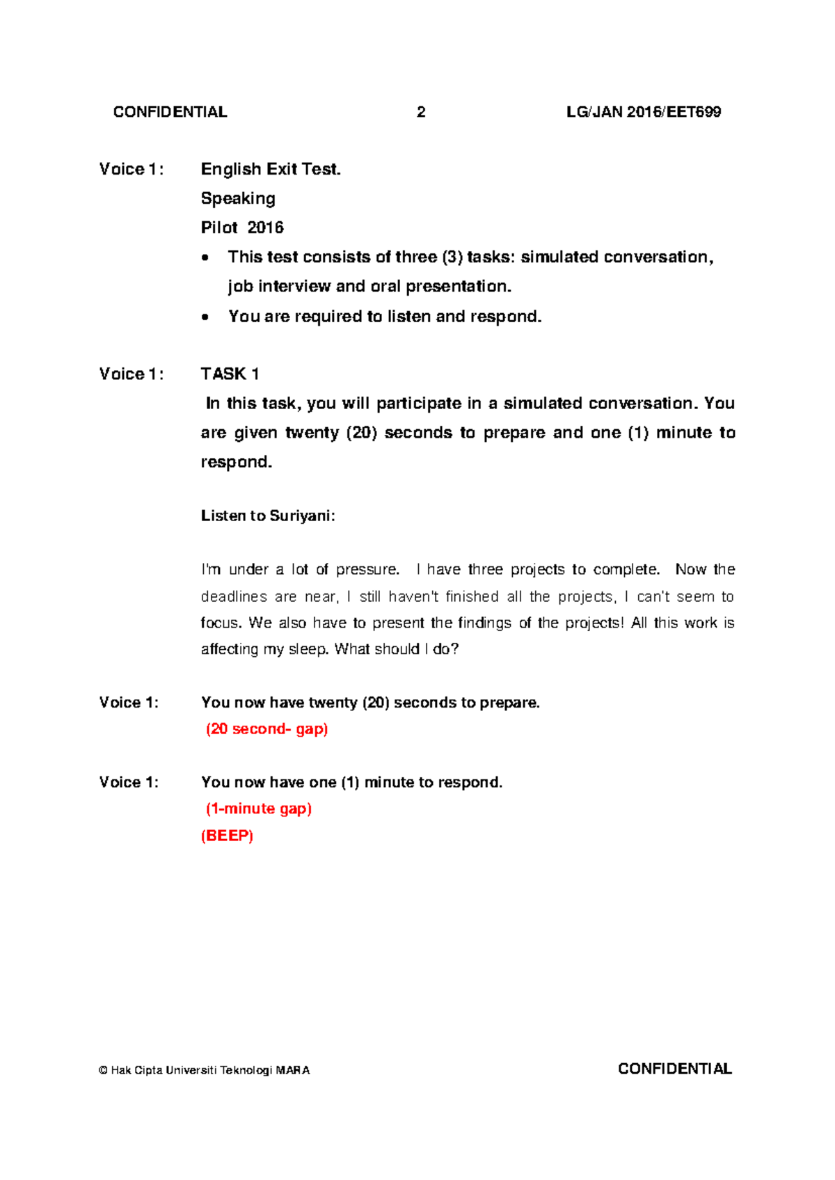 EET699 Speaking Sample 6: English Exit Test Tasks Overview - Studocu