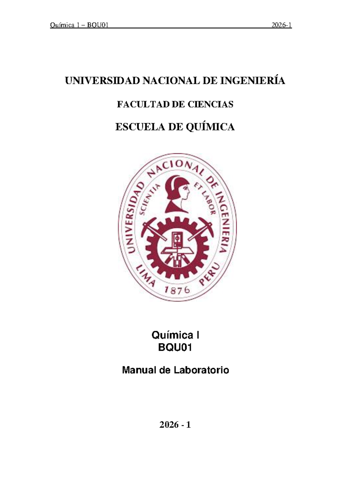 Guía de Laboratorio Química I BQU01 - Manual 2026 - Studocu