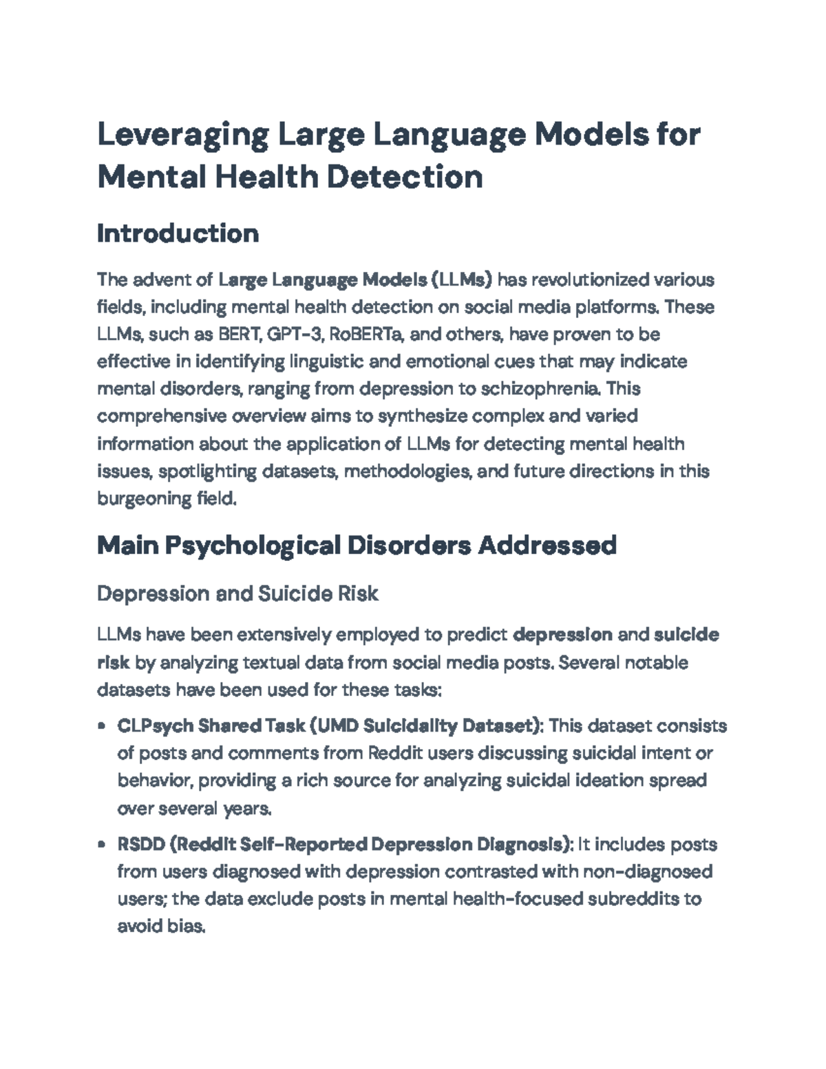 Large Language Models in Mental Health Detection: A Comprehensive ...