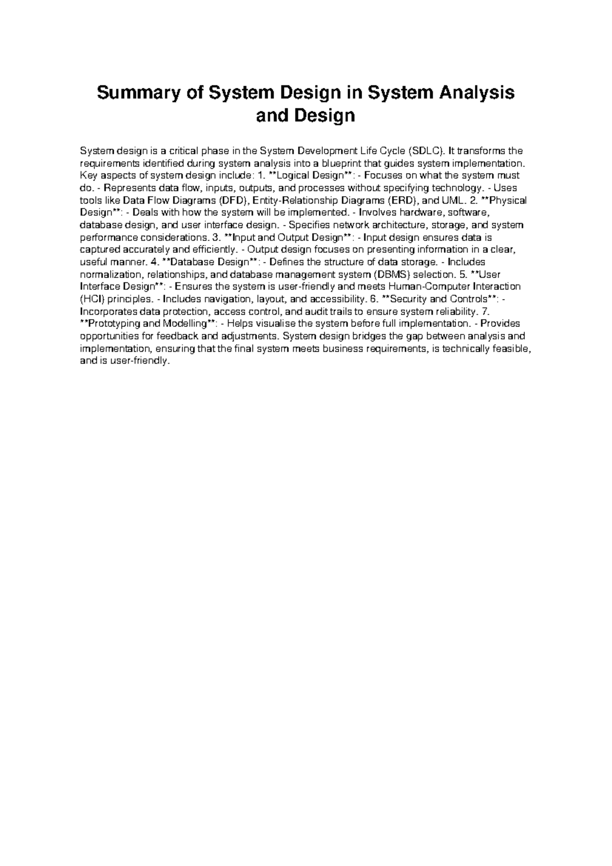 System Design Summary in System Analysis and Design (SAD) - Studocu
