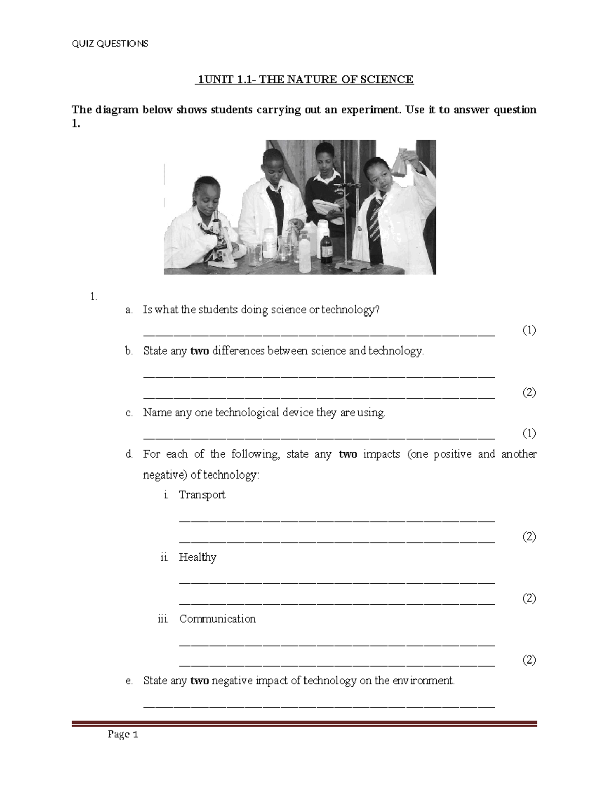 JCE Revision Quiz Questions: The Nature of Science and Measurements ...