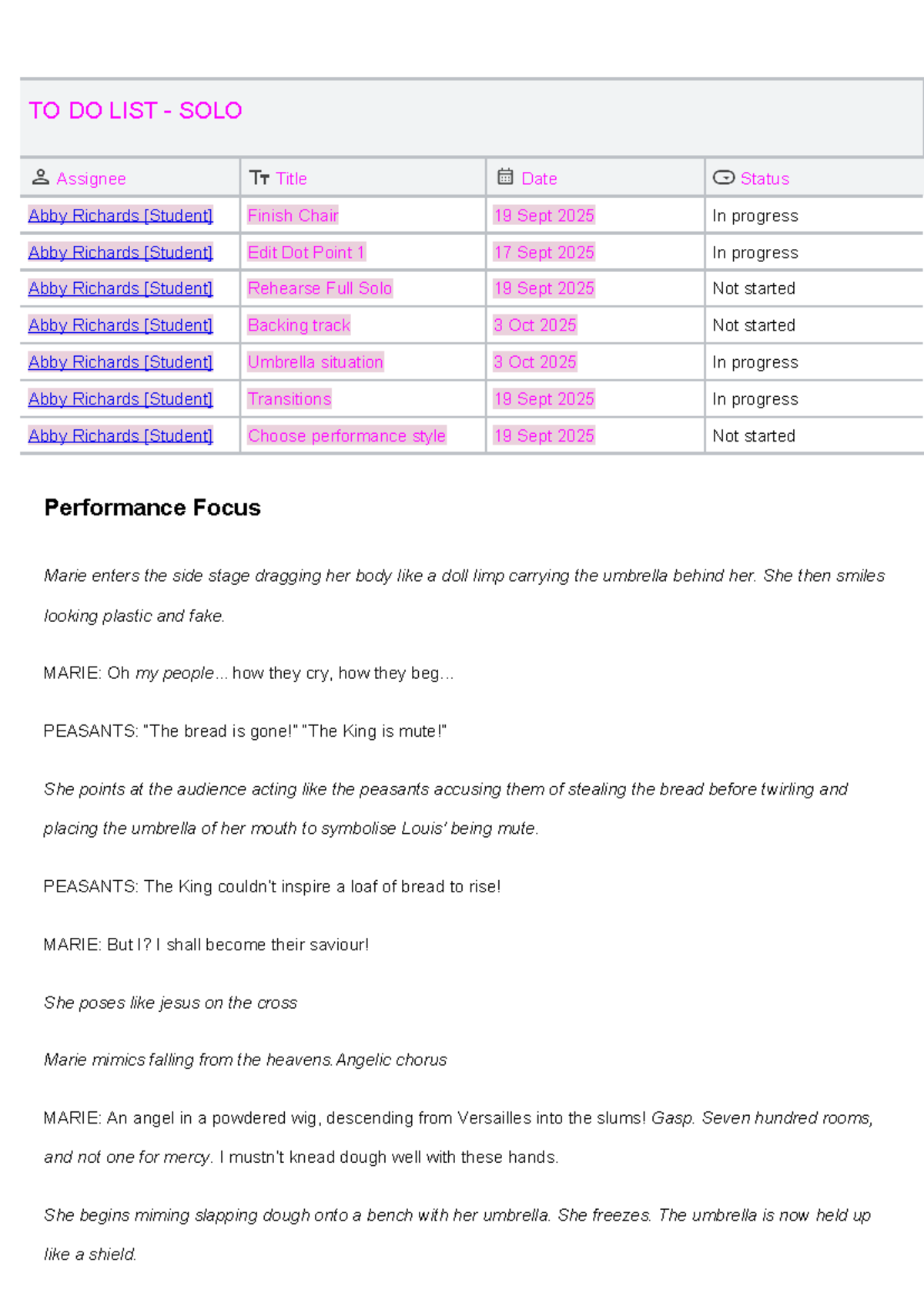 1st Solo Draft - Performance Script for Solo Act - Studocu