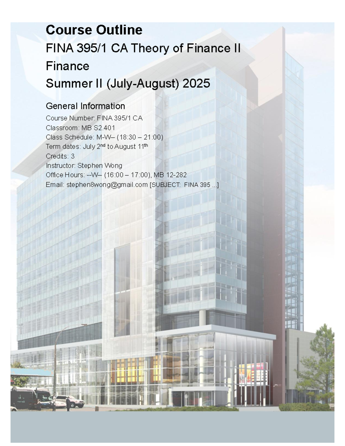 FINA 395 CA Theory of Finance II Course Outline Summer 2025 - Studocu
