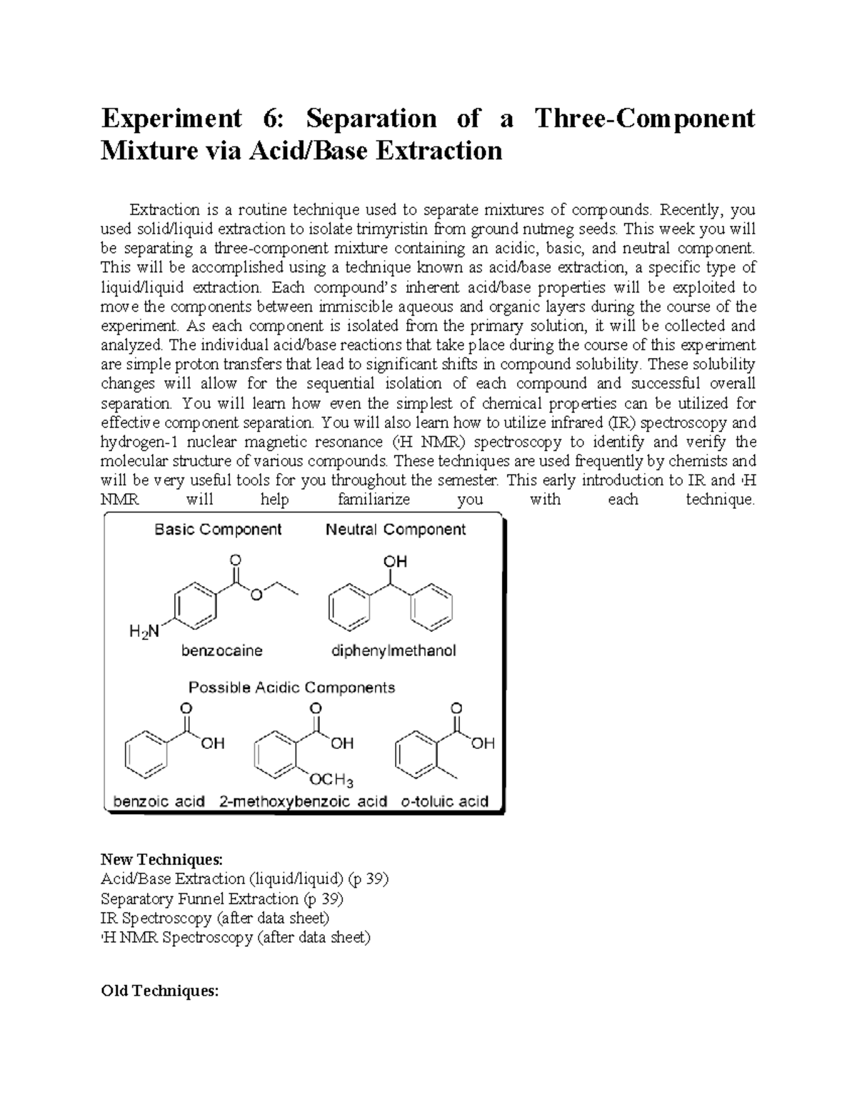 Three Component Mixture Lab Procedure (CHEM 101: Experiment 6) - Studocu