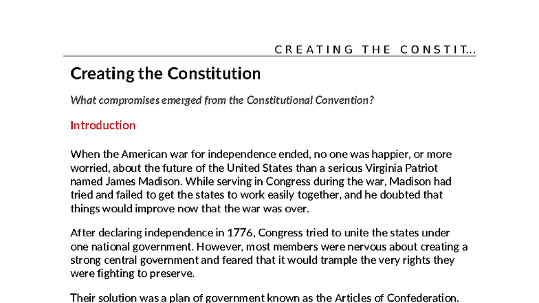 Creating the Constitution: Compromises from the 1787 Convention - Studocu