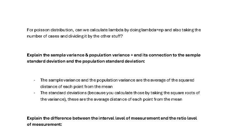 Stats 2B03: First Midterm Prep on Poisson Distribution & Variance - Studocu