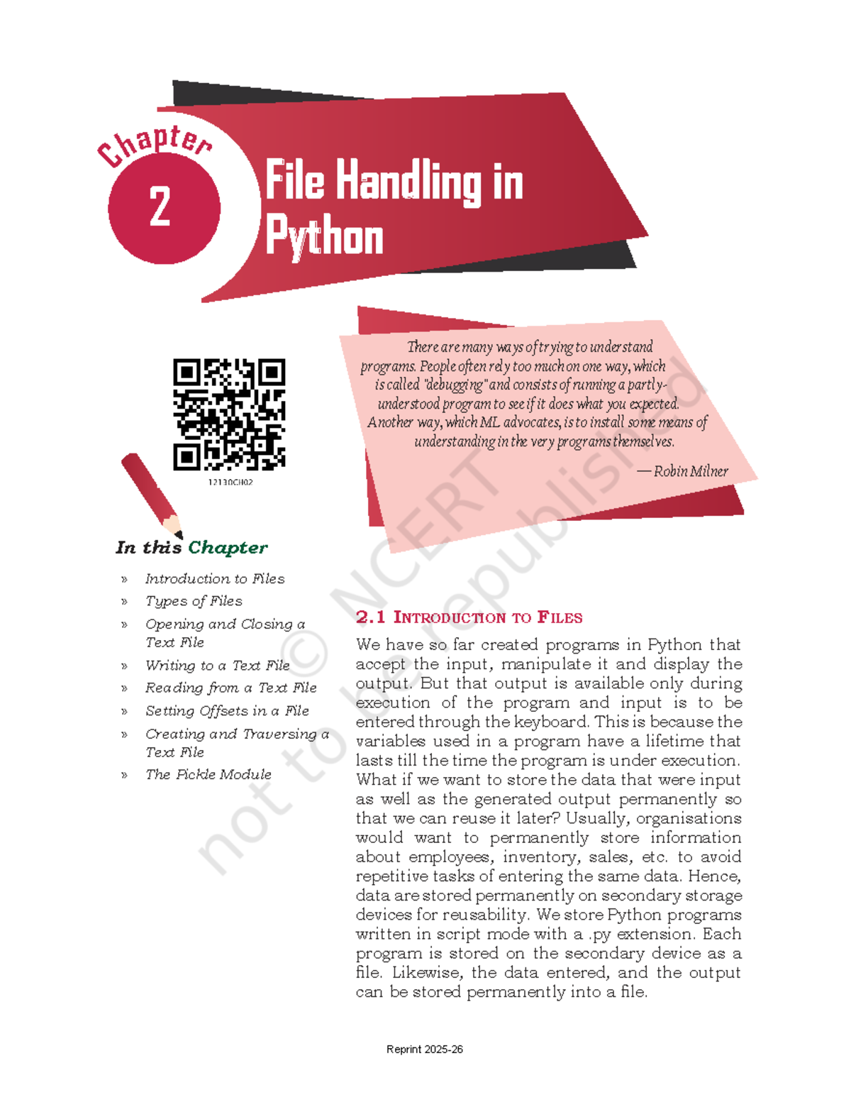 Chapter 2: File Handling in Python (CS Class XII) - Studocu