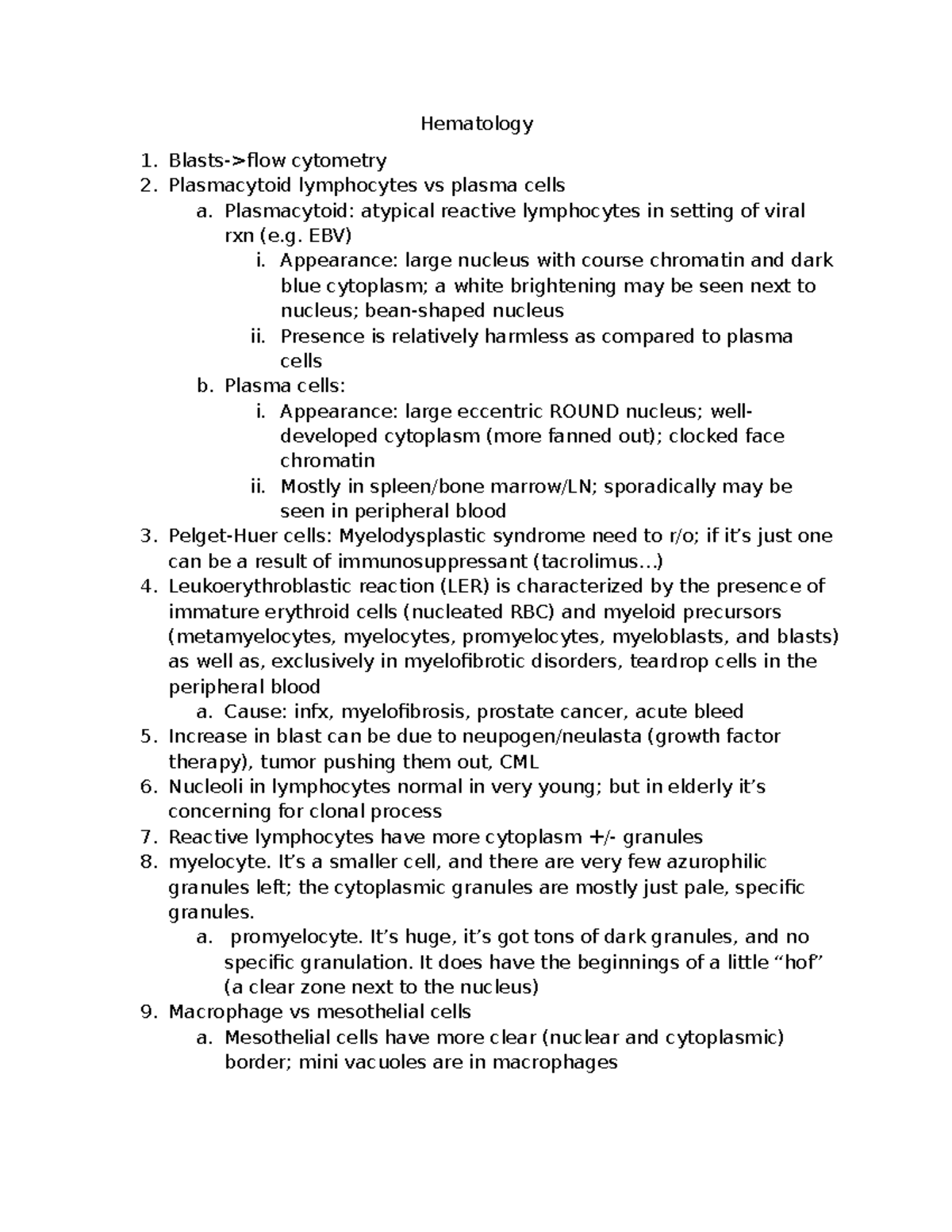 Hematology Lecture Notes Plasmacytoid Lymphocytes Vs Plasma Cells 5853