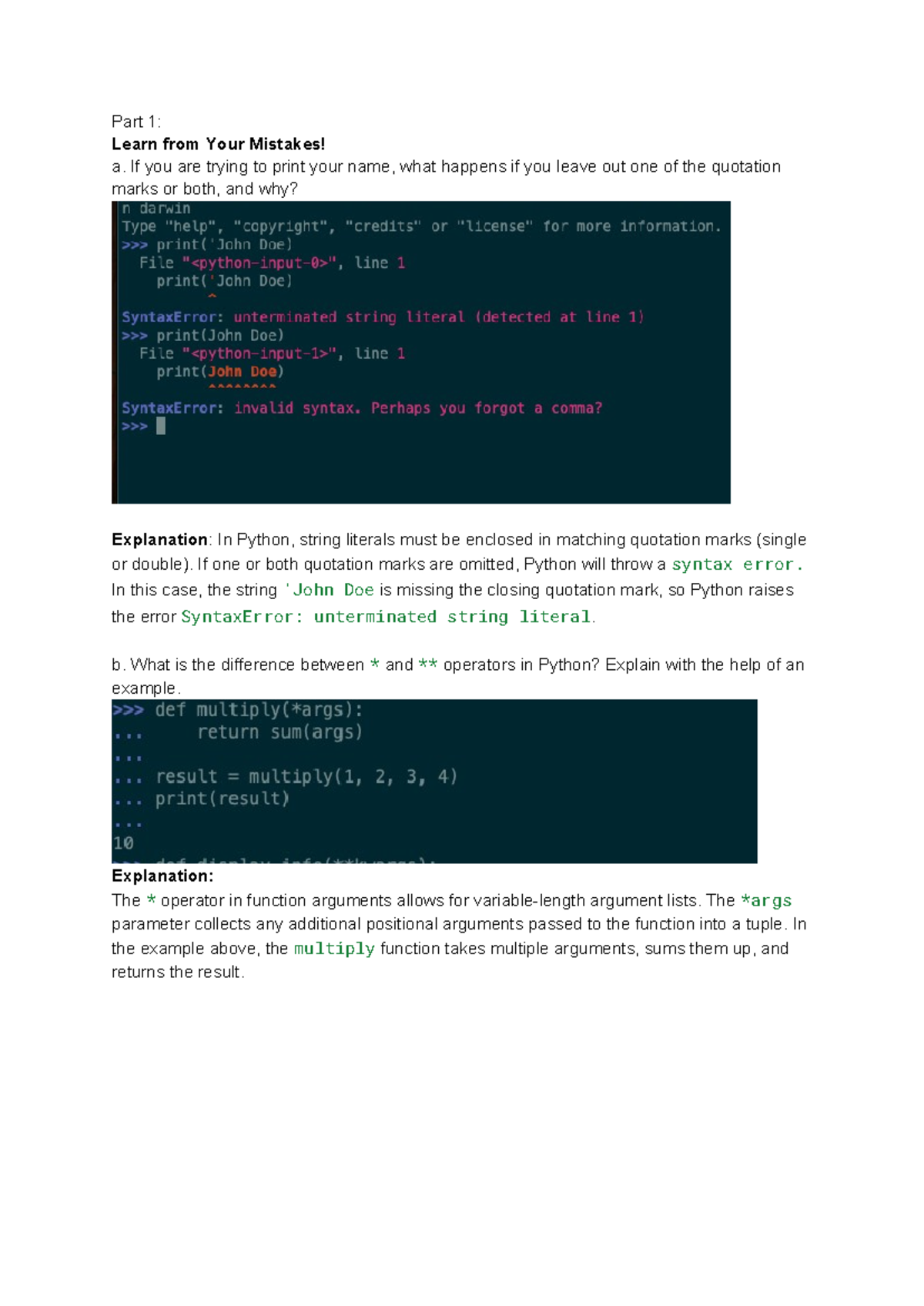 ENG101 - Programming Assignment 1: Understanding Python Syntax and ...