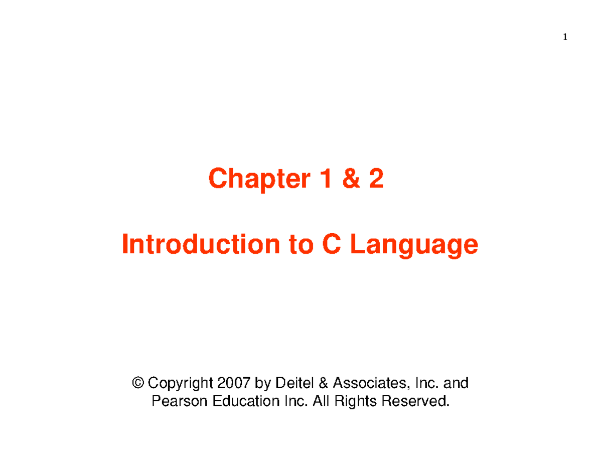 C Language Introduction: Chapter 1 & 2 Overview (CS101) - Studocu