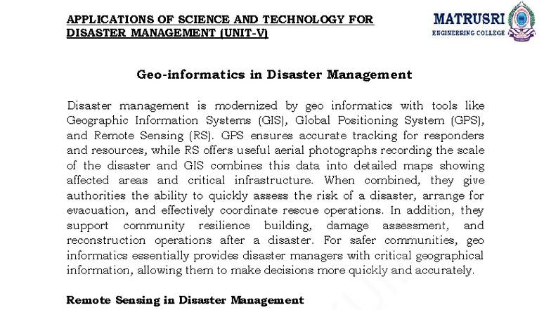 APPLICATIONS OF SCIENCE & TECH FOR DISASTER MGMT (CED, MECS) - Studocu