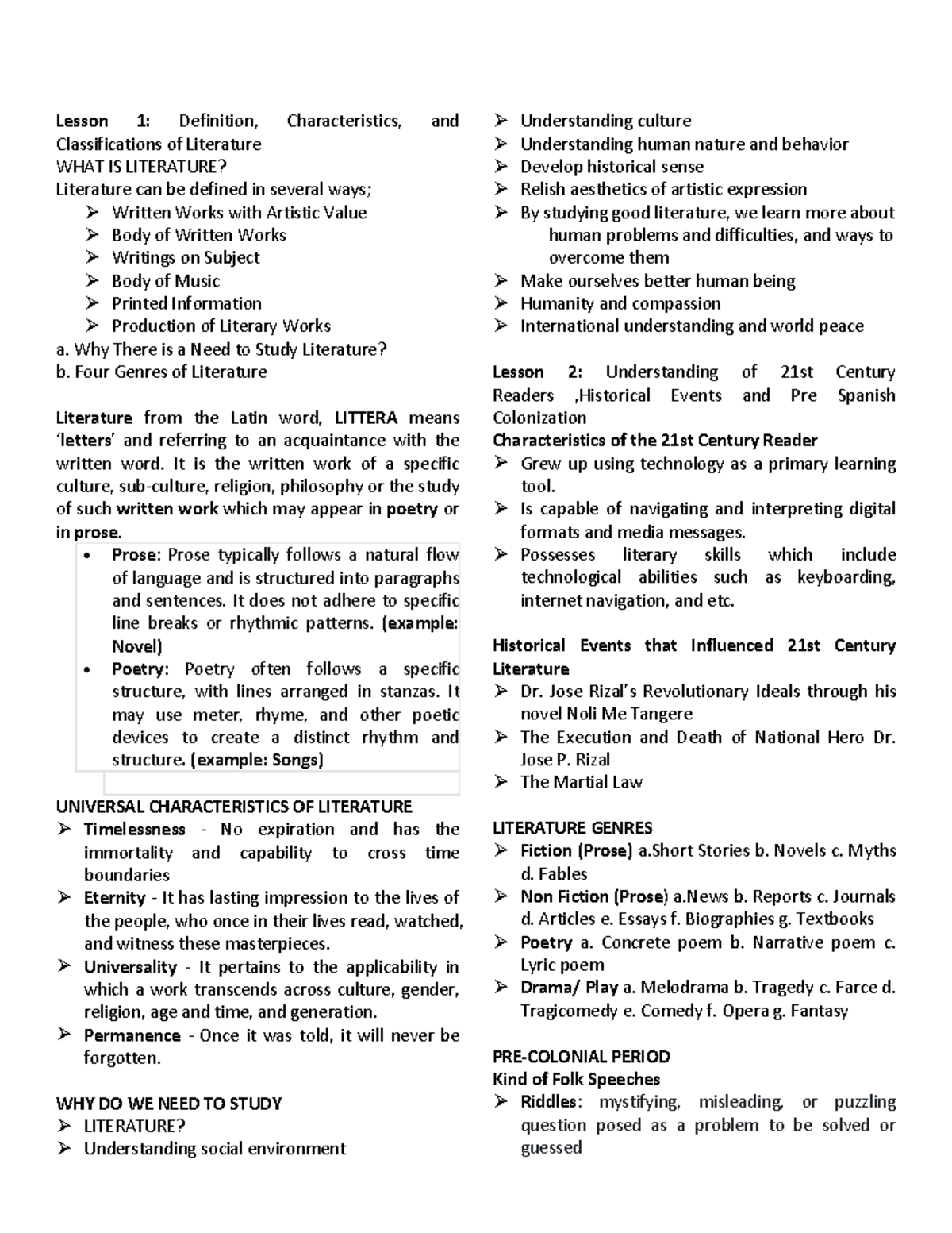 Literature 101 REVIEW - Lesson 1: Definition, Characteristics, and ...