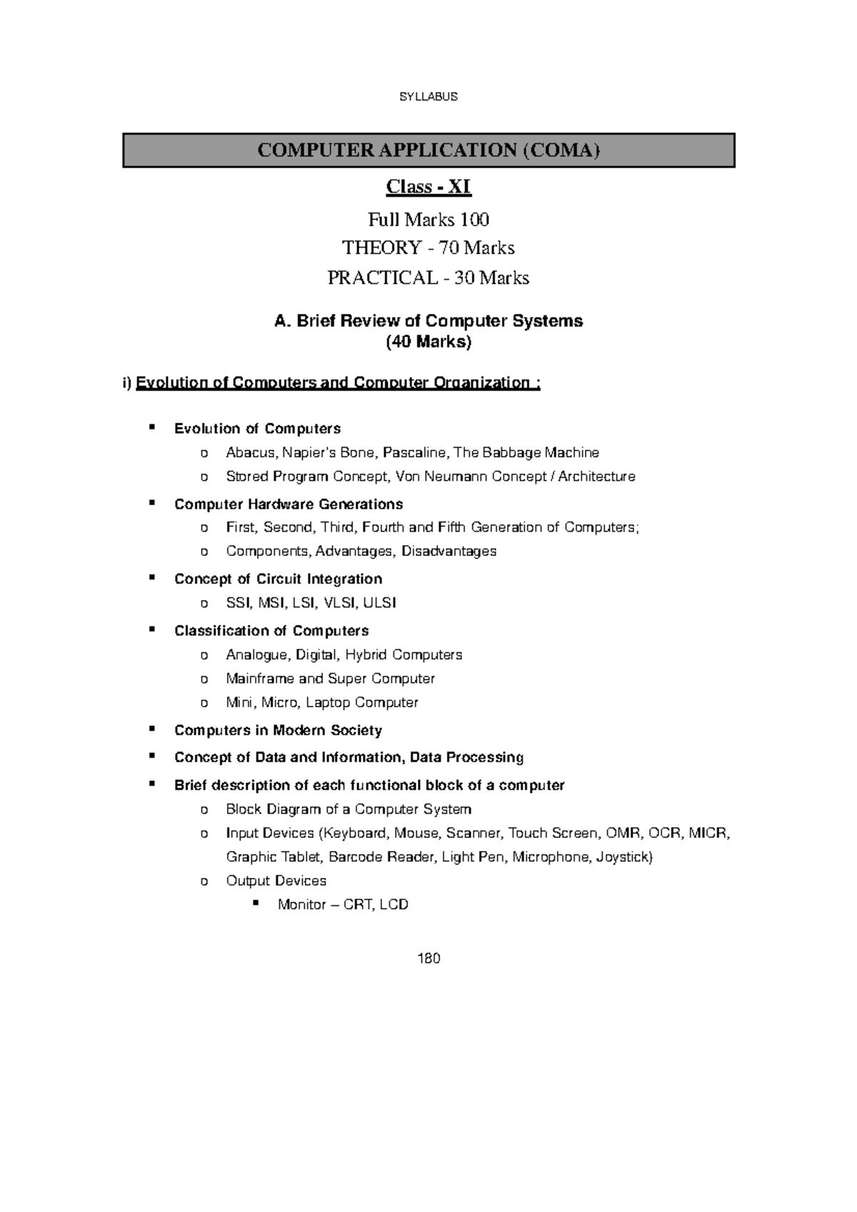Computer Application and Science Syllabus - Class XI & XII (COMA-COMS ...