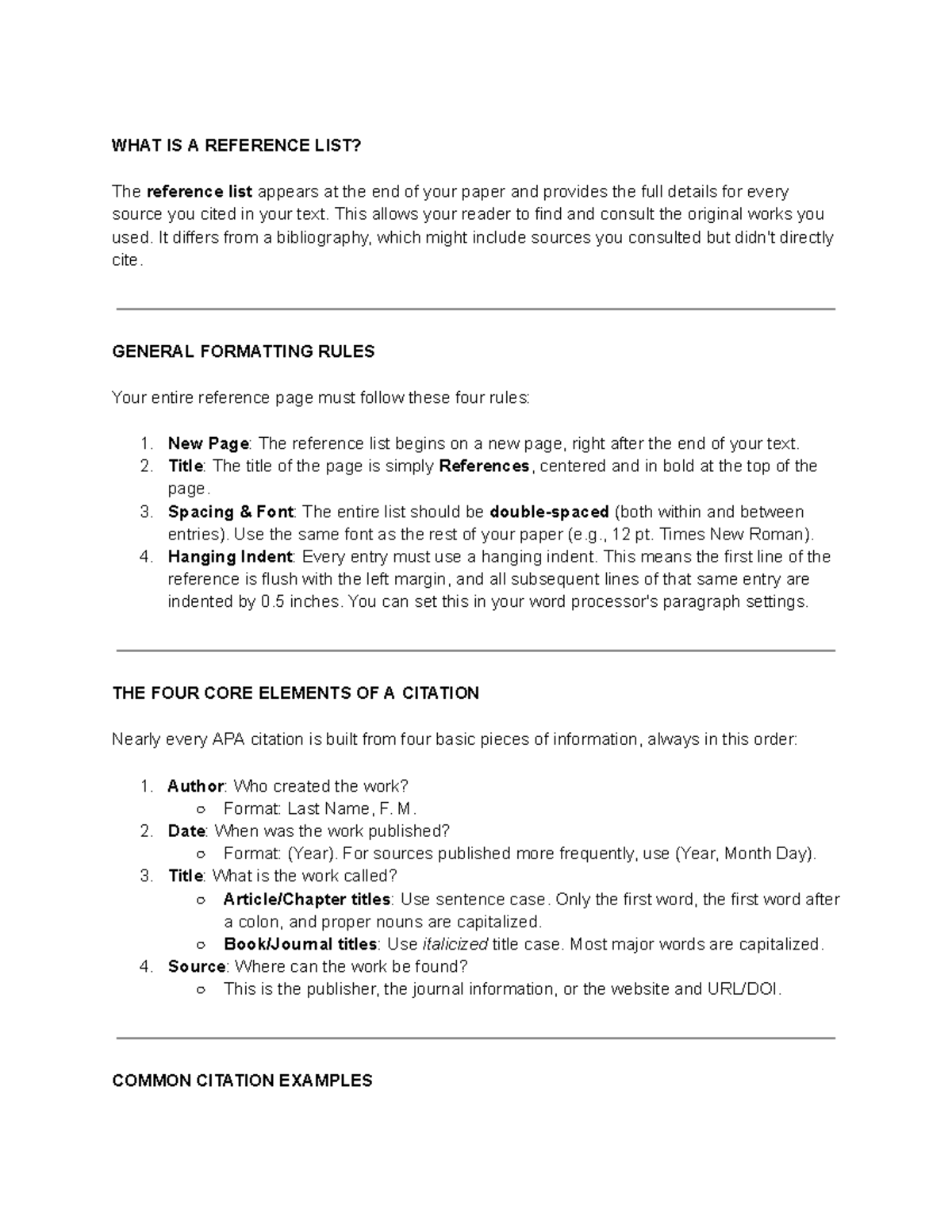 APA Reference List Formatting Guide - Studocu