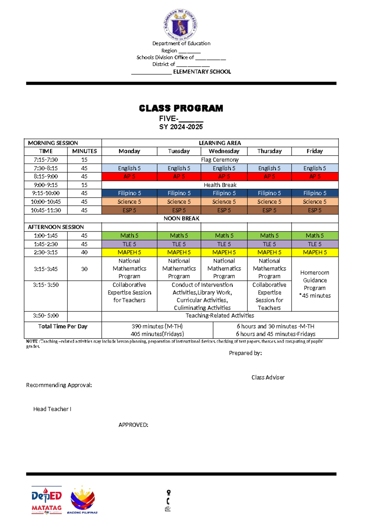 Class-program-matatag TO BE Upload - Region ________ Schools Division ...