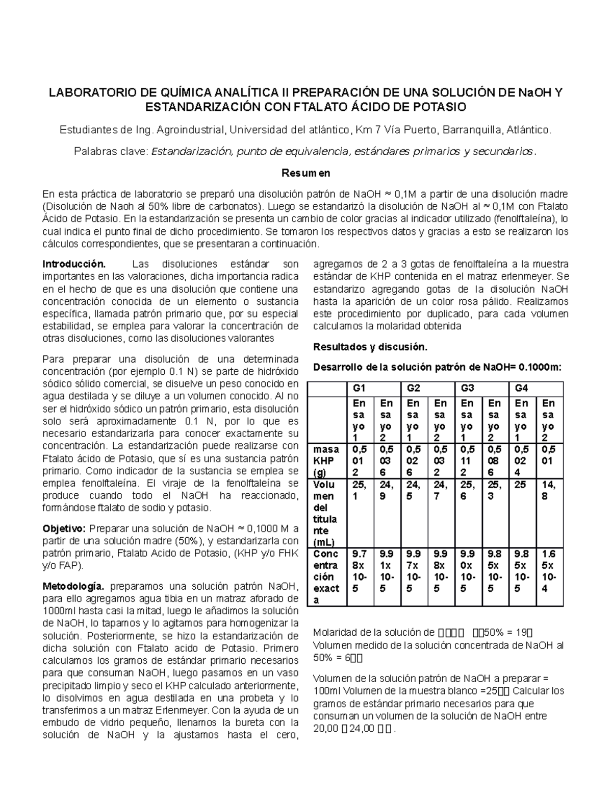 PREPARACIÓN DE UNA SOLUCIÓN DE NaOH Y ESTANDARIZACIÓN CON FTALATO ÁCIDO ...