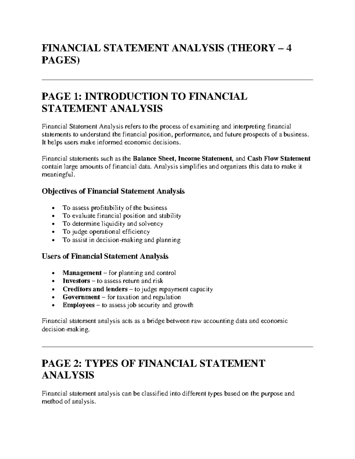 FIN 101: Financial Statement Analysis Overview and Techniques - Studocu